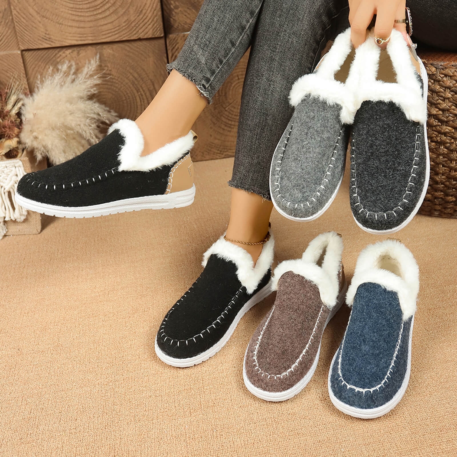 Loafer Slippers for Women Flat Heel Closed Toe Slip-on House Slides ...