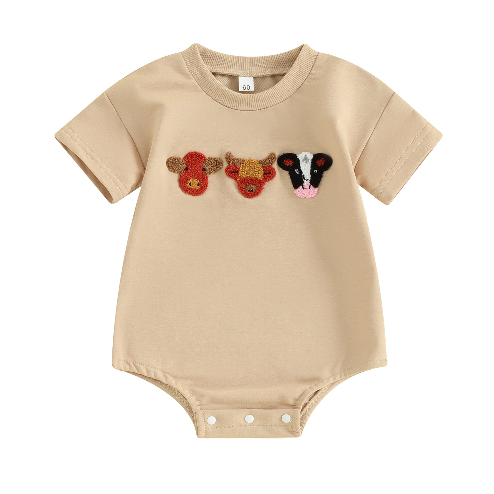 Loalirando Baby Boy Girl Summer Bubble Romper Western Cow Head Embroidery Oversized Jumpsuit ...