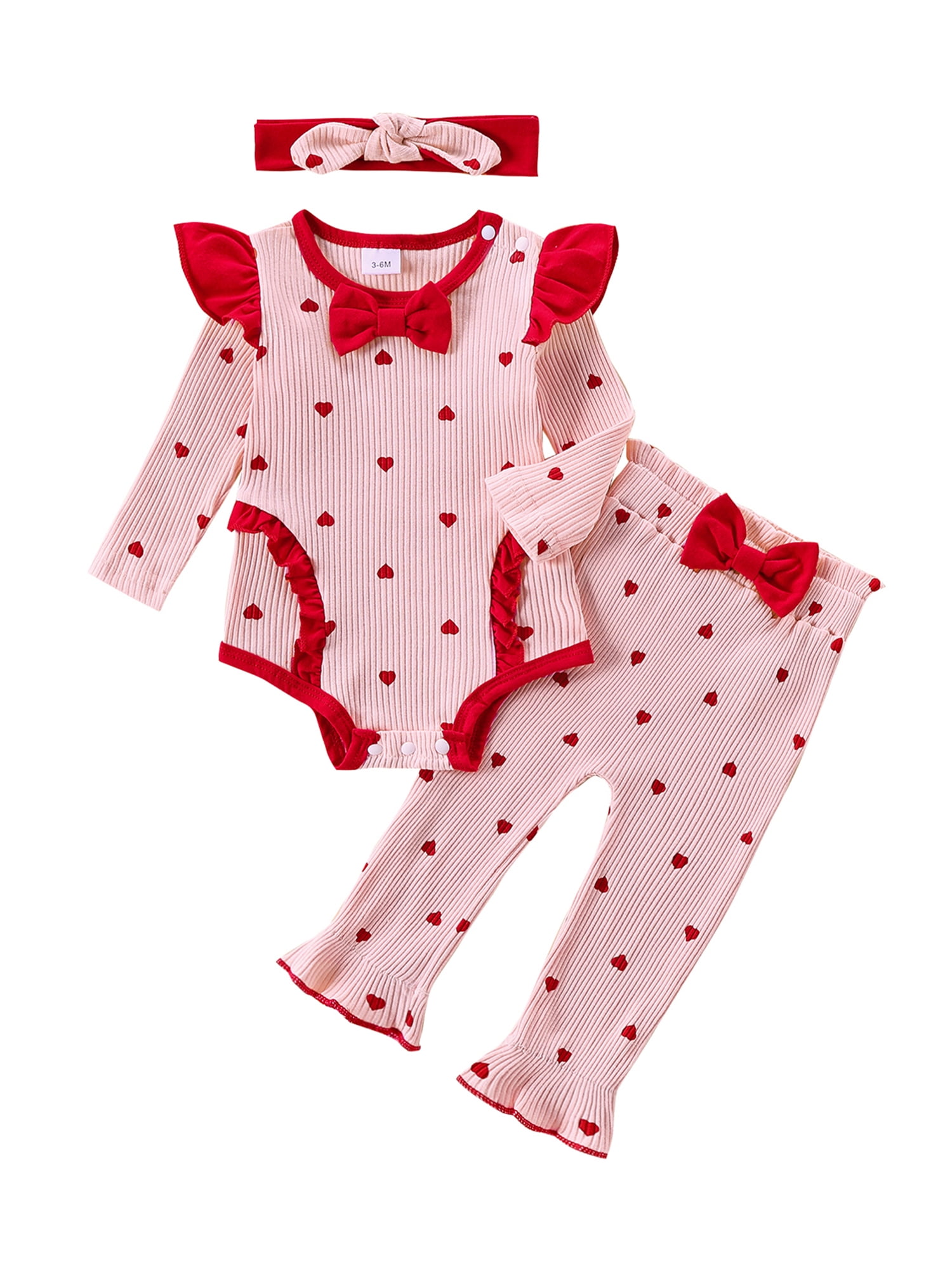 Loalirando Baby Girl Fall Outfit Heart Print Ruffle Ribbed Romper Pants ...