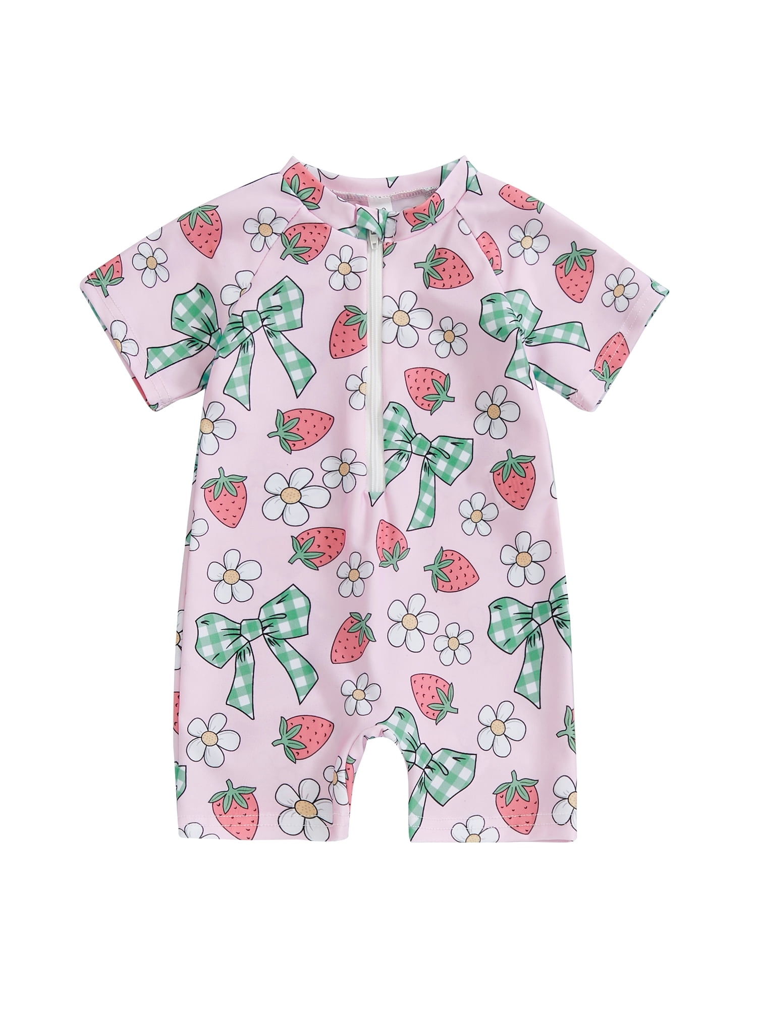 Loalirando Girl Rash Guard Swimsuit Cherry Print Zipper Short Sleeve ...