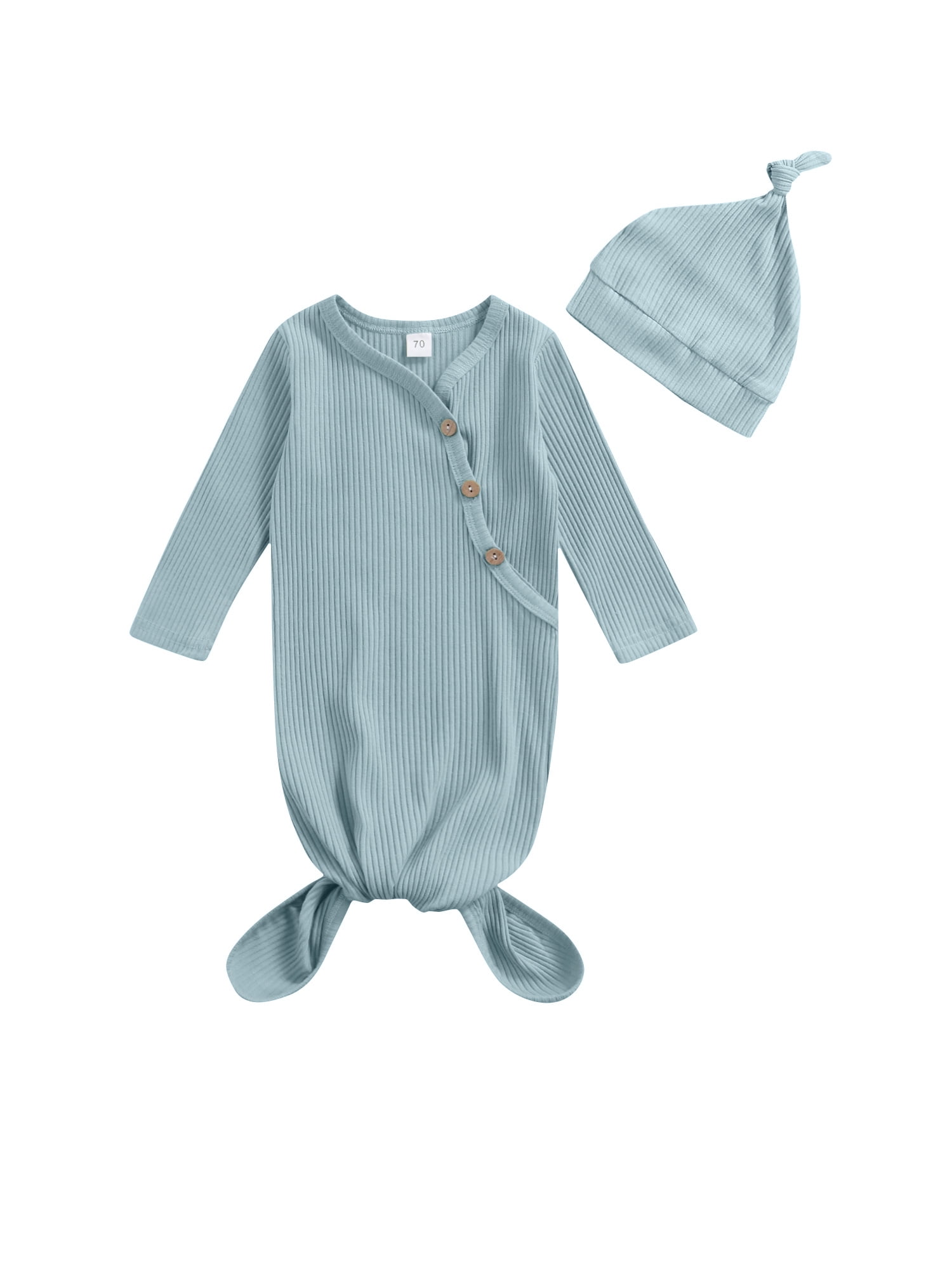 Loalirando Newborn Baby Boy Girl Knotted Sleep Gown Solid Ribbed Soft ...