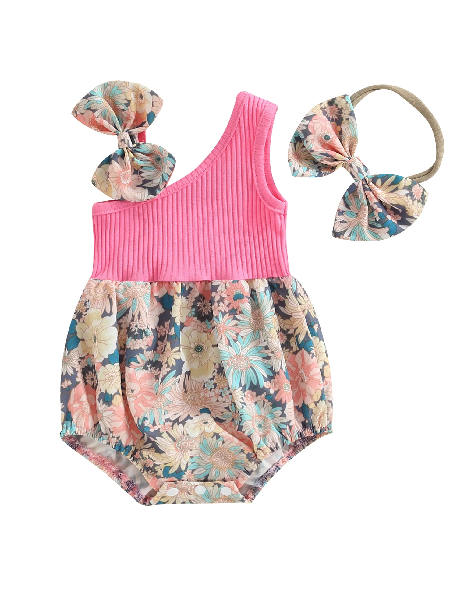 Loalirando Newborn Baby Girl 2Pcs Outfits Floral One Shoulder Ribbed ...
