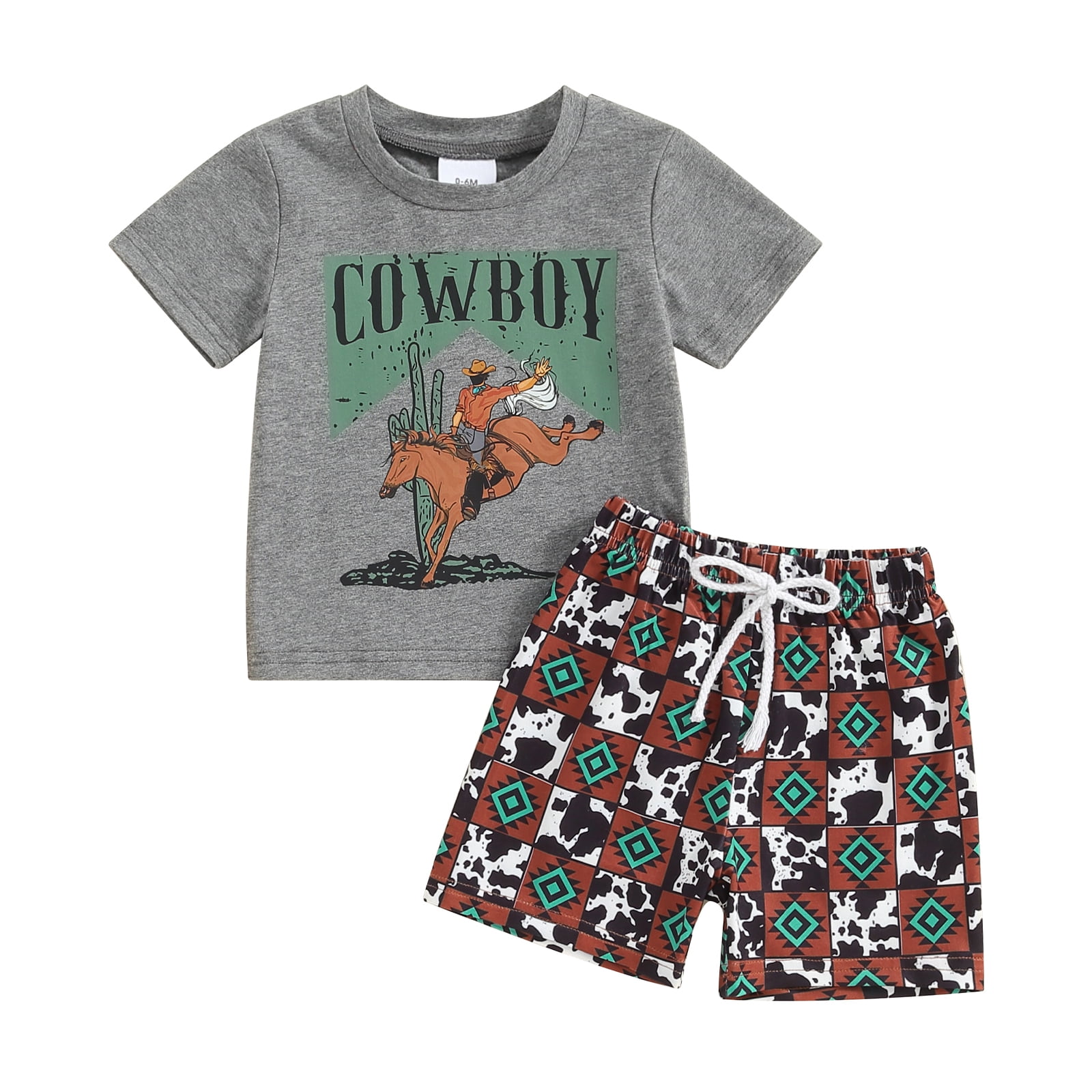 Loalirando Toddler Baby Boys Summer Western Cowboy Clothes Outfits Horse Letter Short Sleeve T ...
