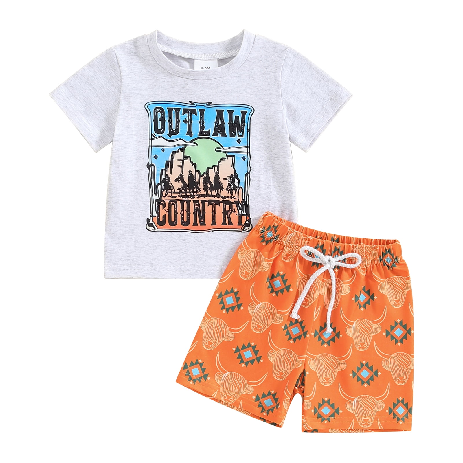 Loalirando Toddler Baby Boys Summer Western Cowboy Clothes Outfits Horse Letter Short Sleeve T ...