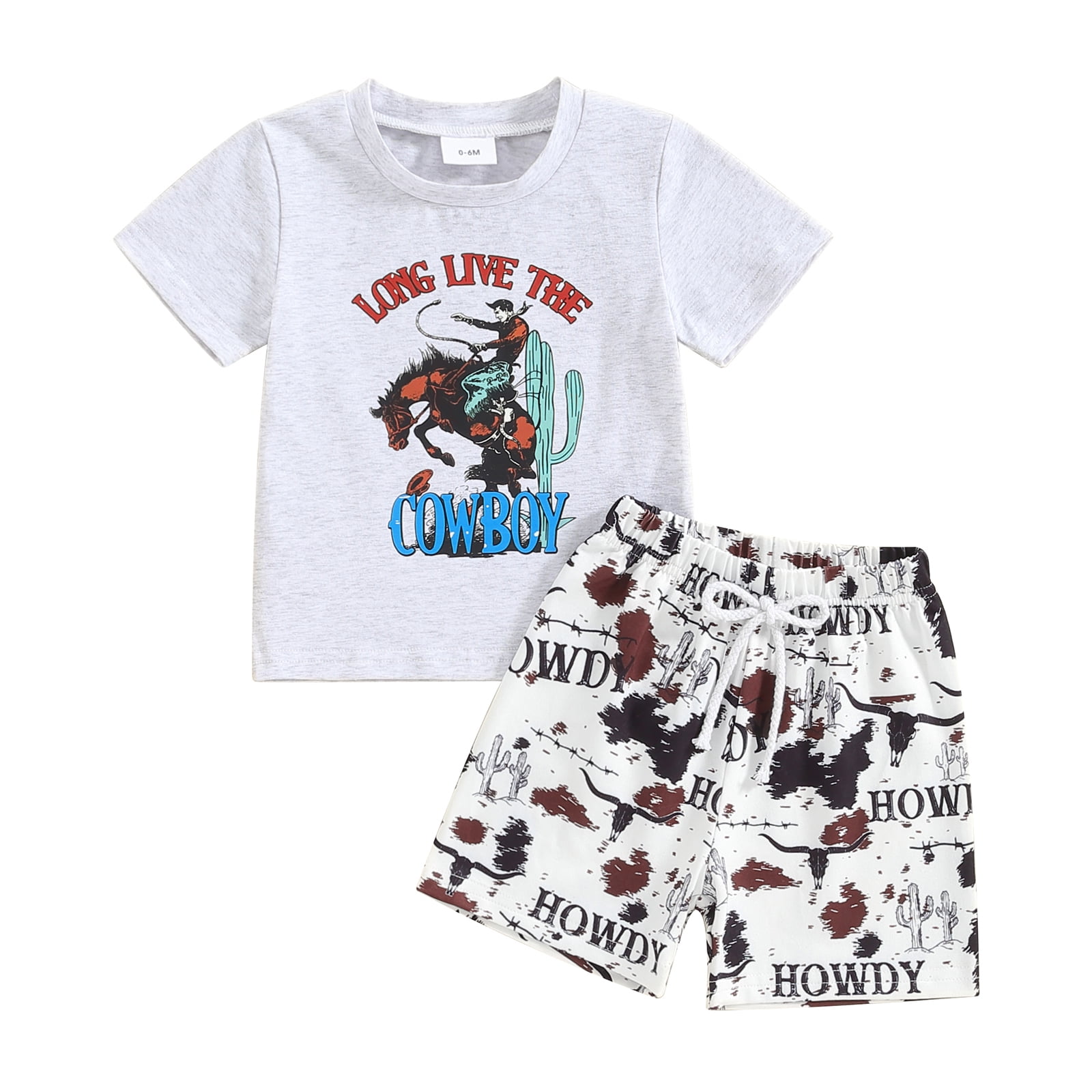 Loalirando Toddler Baby Boys Summer Western Cowboy Clothes Outfits Horse Letter Short Sleeve T ...