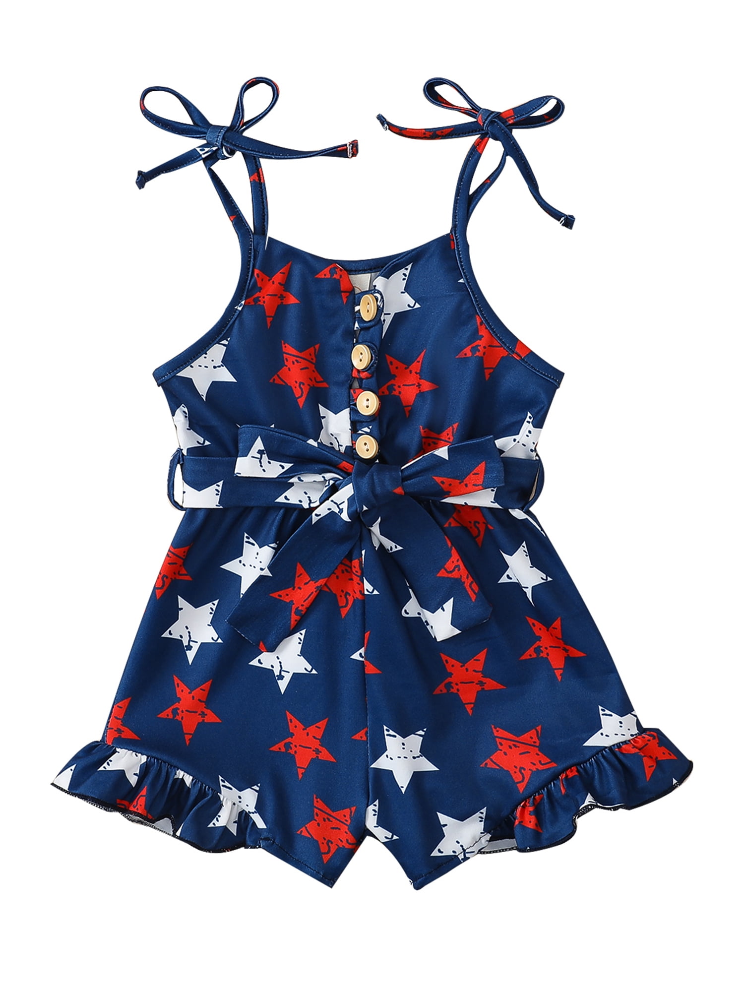 Loalirando Toddler Baby Girl 4th of July Outfits Star Stipe Tie-up Romper One Piece Jumpsuit ...