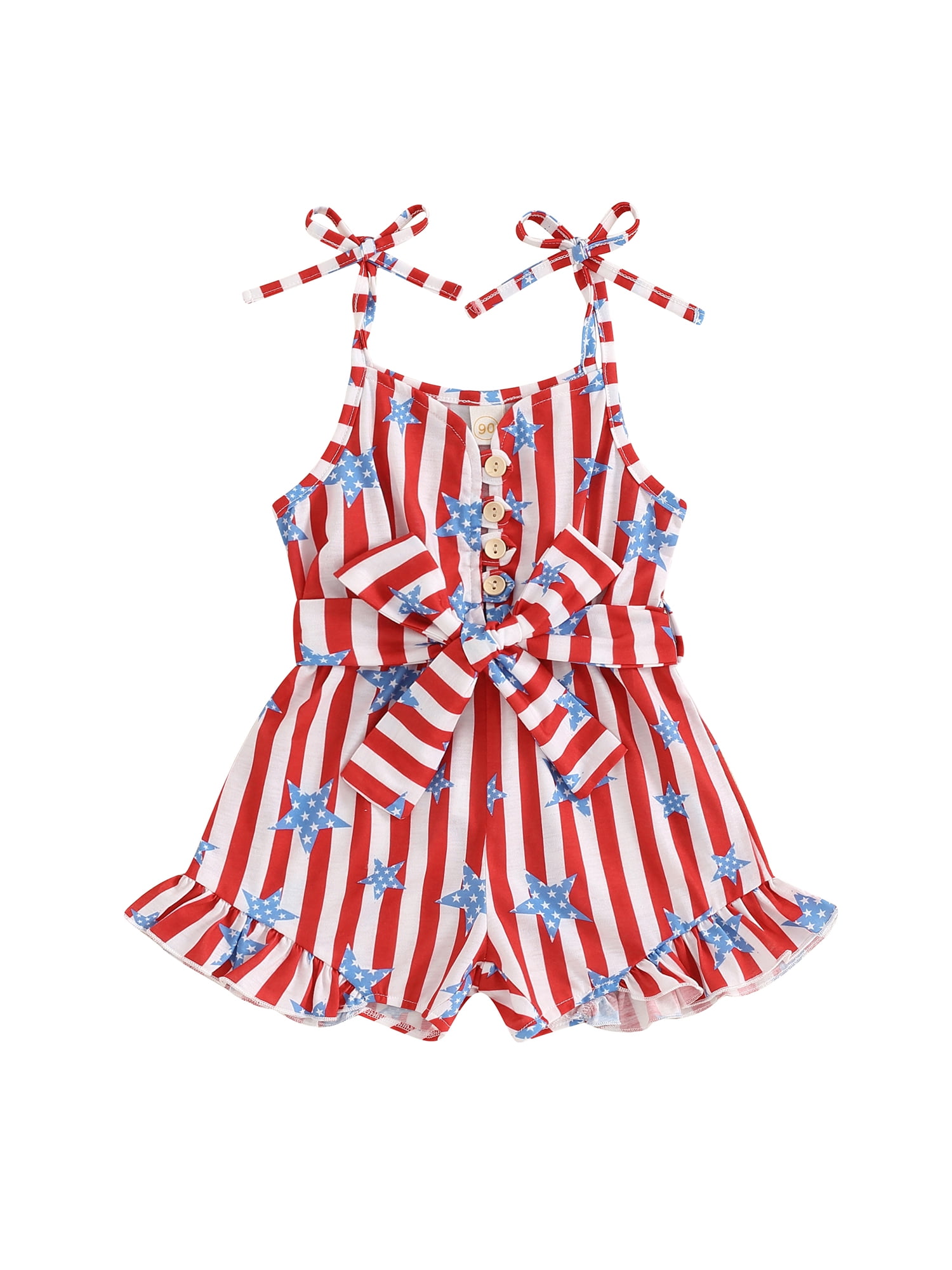 Loalirando Toddler Baby Girl 4th of July Outfits Star Stipe Tie-up Romper One Piece Jumpsuit ...