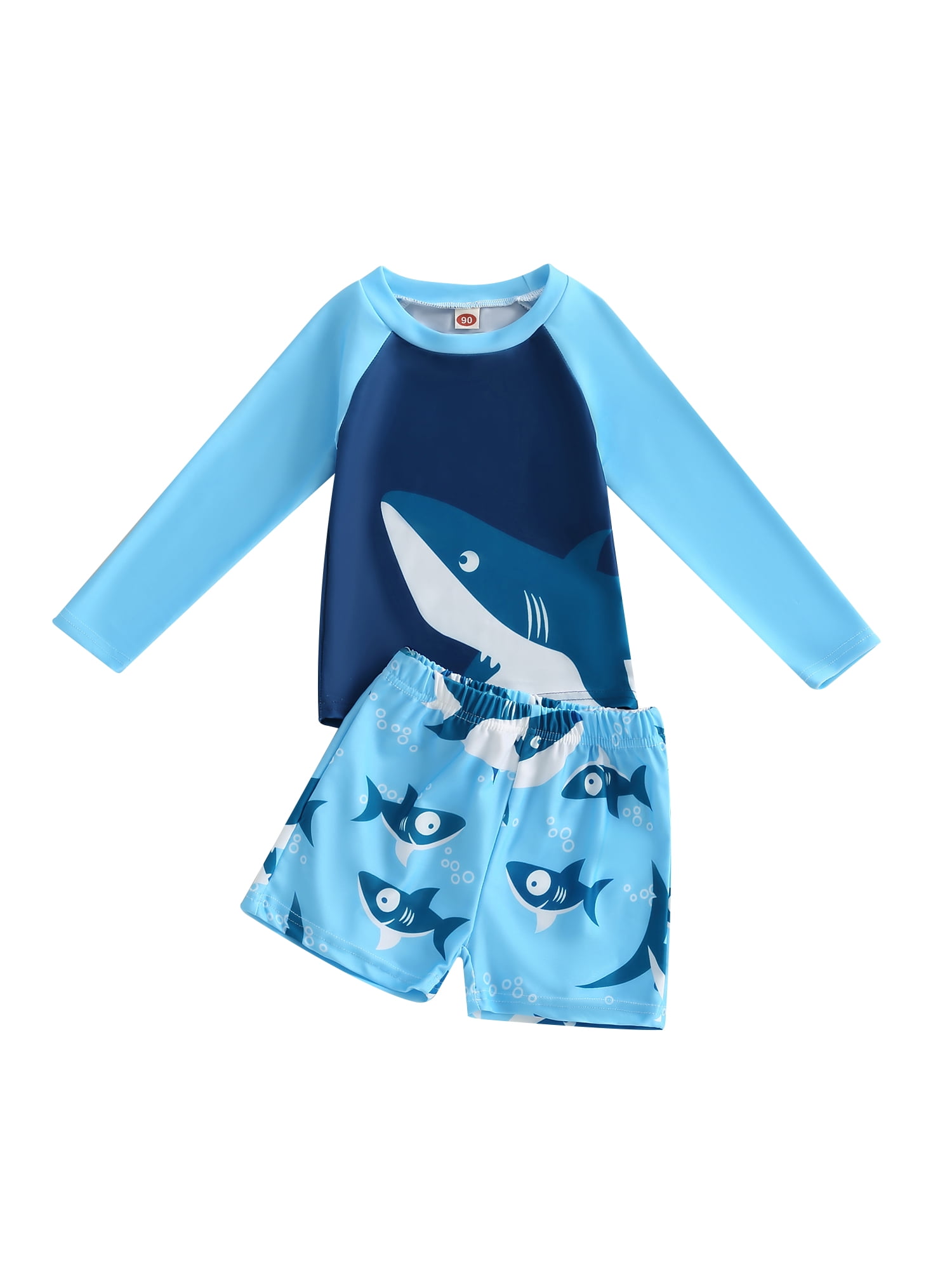 Loalirando Toddler Kids Boys 2 Pcs Swimsuit Set Blue Shark Rash Guard ...