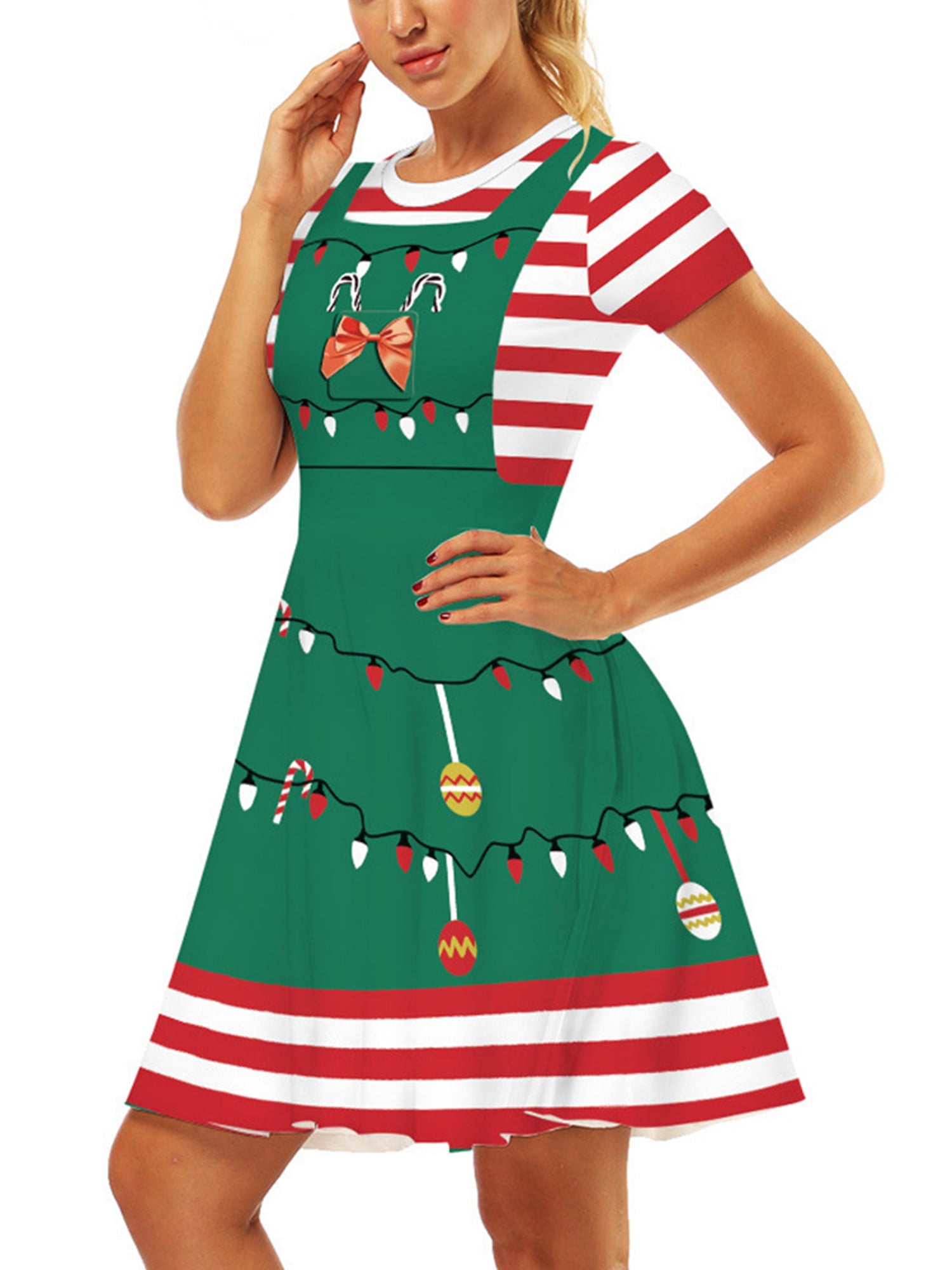 Loalirando Women's Christmas Dress Short Sleeve Round Neck Cartoon ...