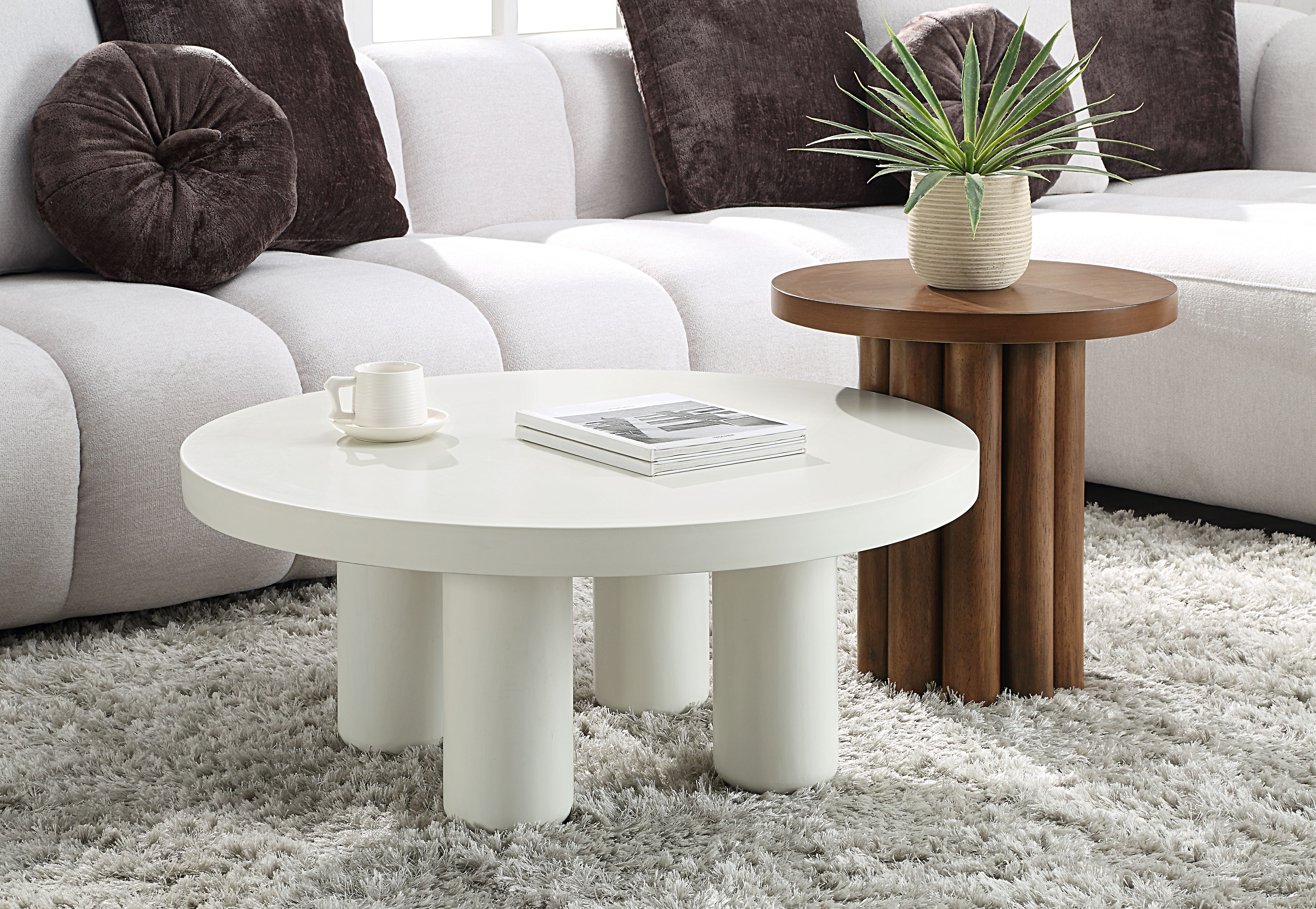 Loanna White Finish Coffee Table,White Synthetic Wood Furniture Primary ...