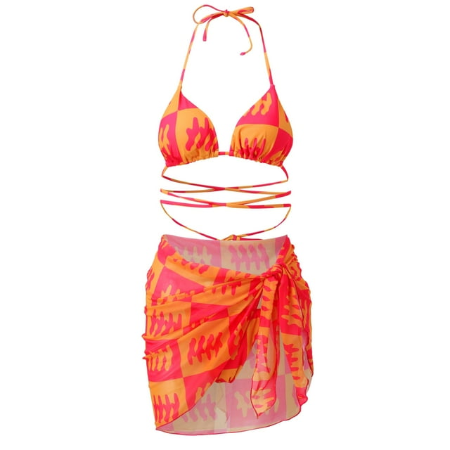 Loasebue 3pcs Set Swimwear Bikini With Cover Up Fashion Printed