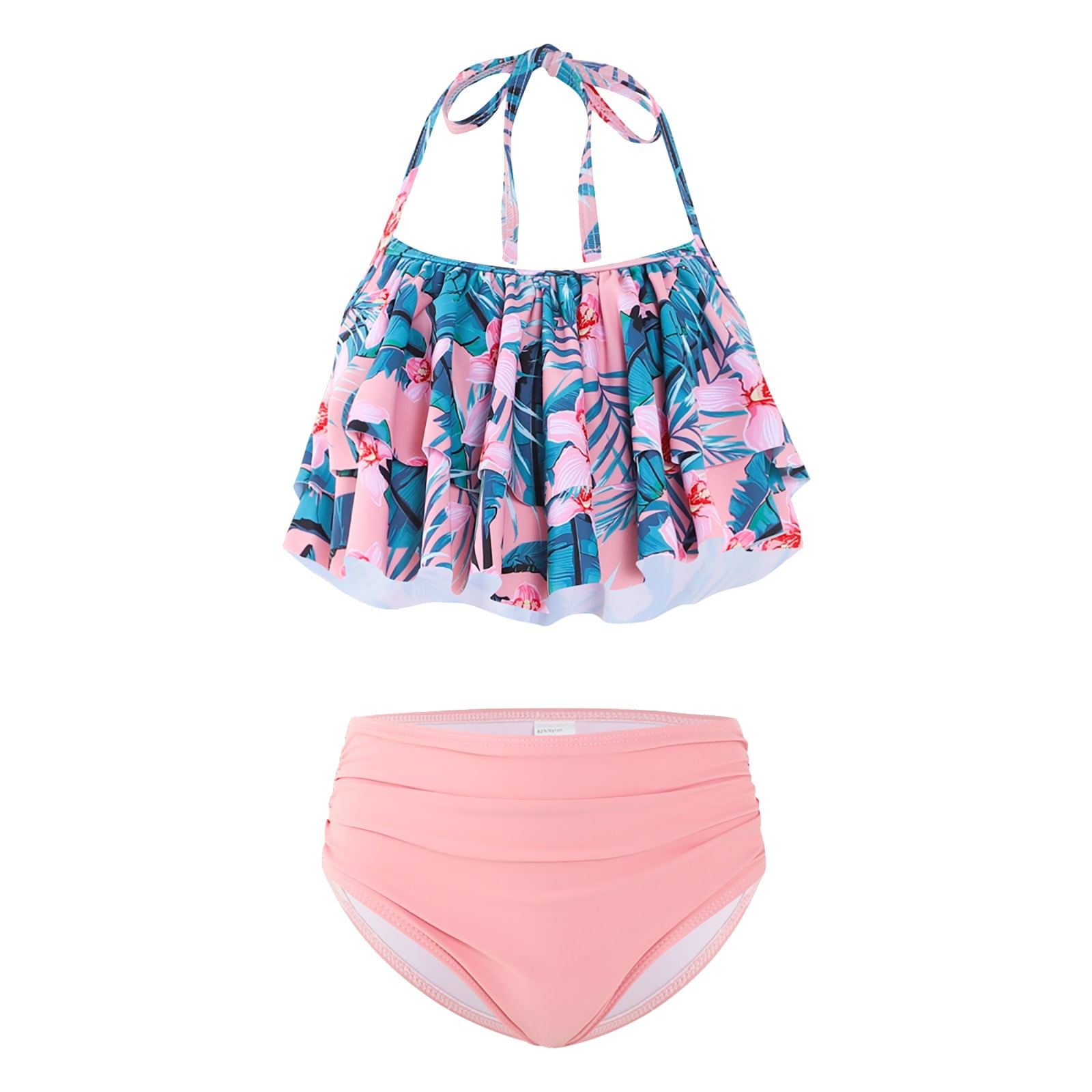 Loasebue Mother And Daughter Swimsuit Girls Swimsuit High Waist Ruffled