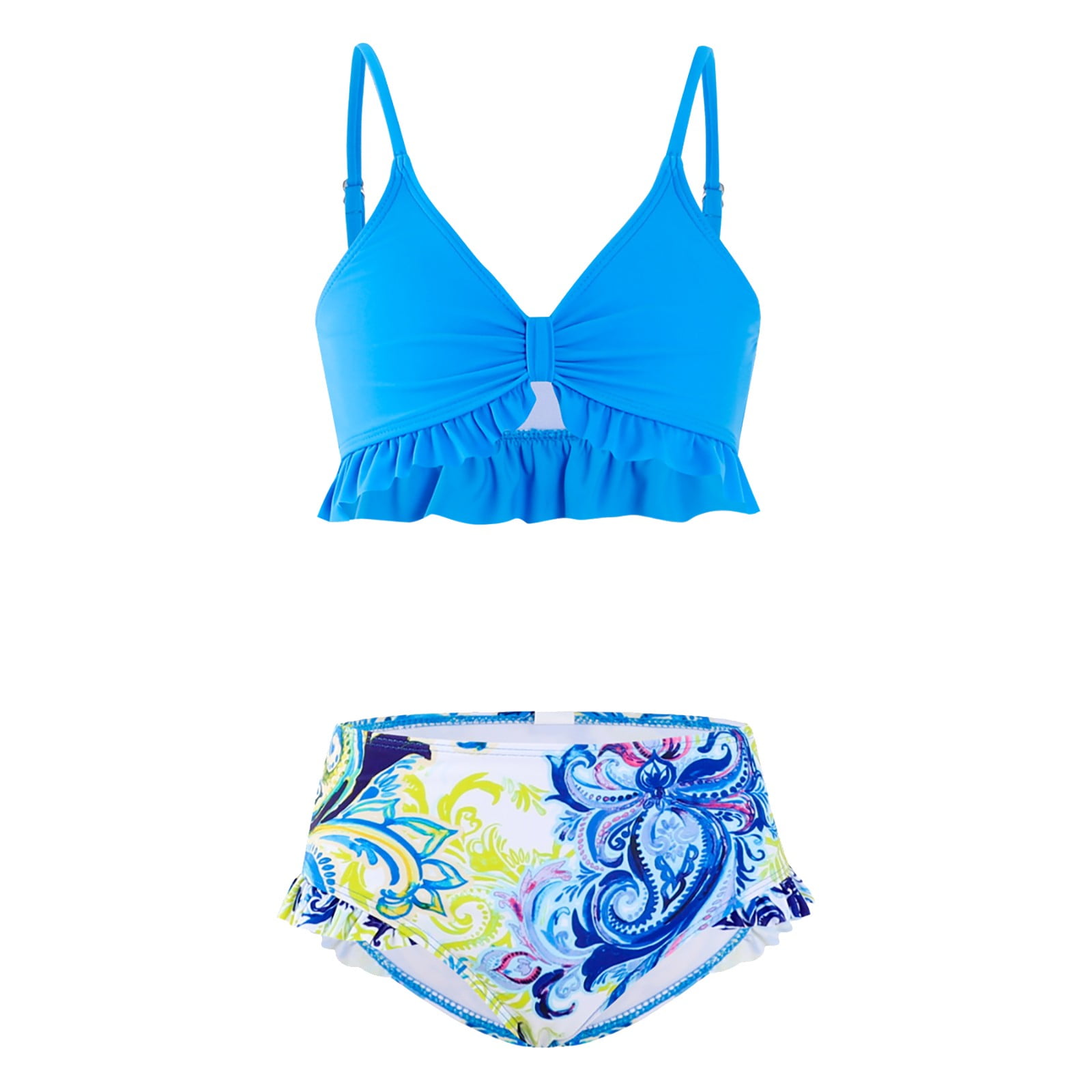 Loasebue Mother Daughter Swimsuit Girls Swimsuit High Waist Two Piece
