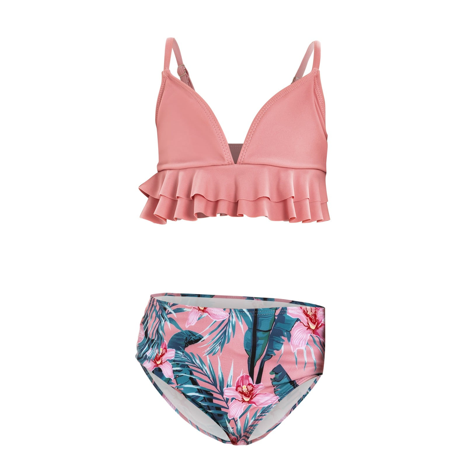 Loasebue Mother Daughter Swimsuit Girls Swimsuit High Waist Two Piece