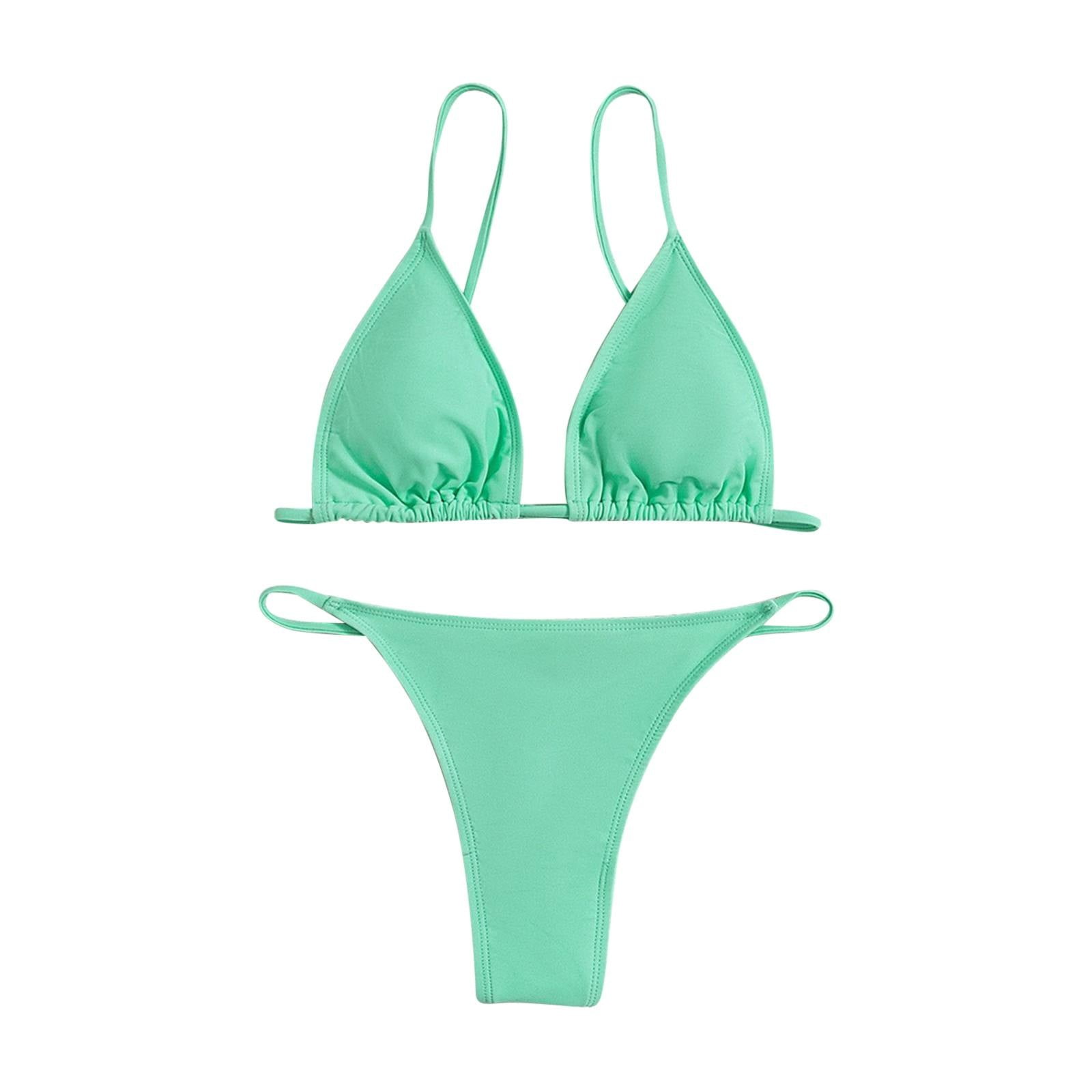 Loasebue Solid Color Diamond Encrusted Bikini Swimsuit Swimwoman S