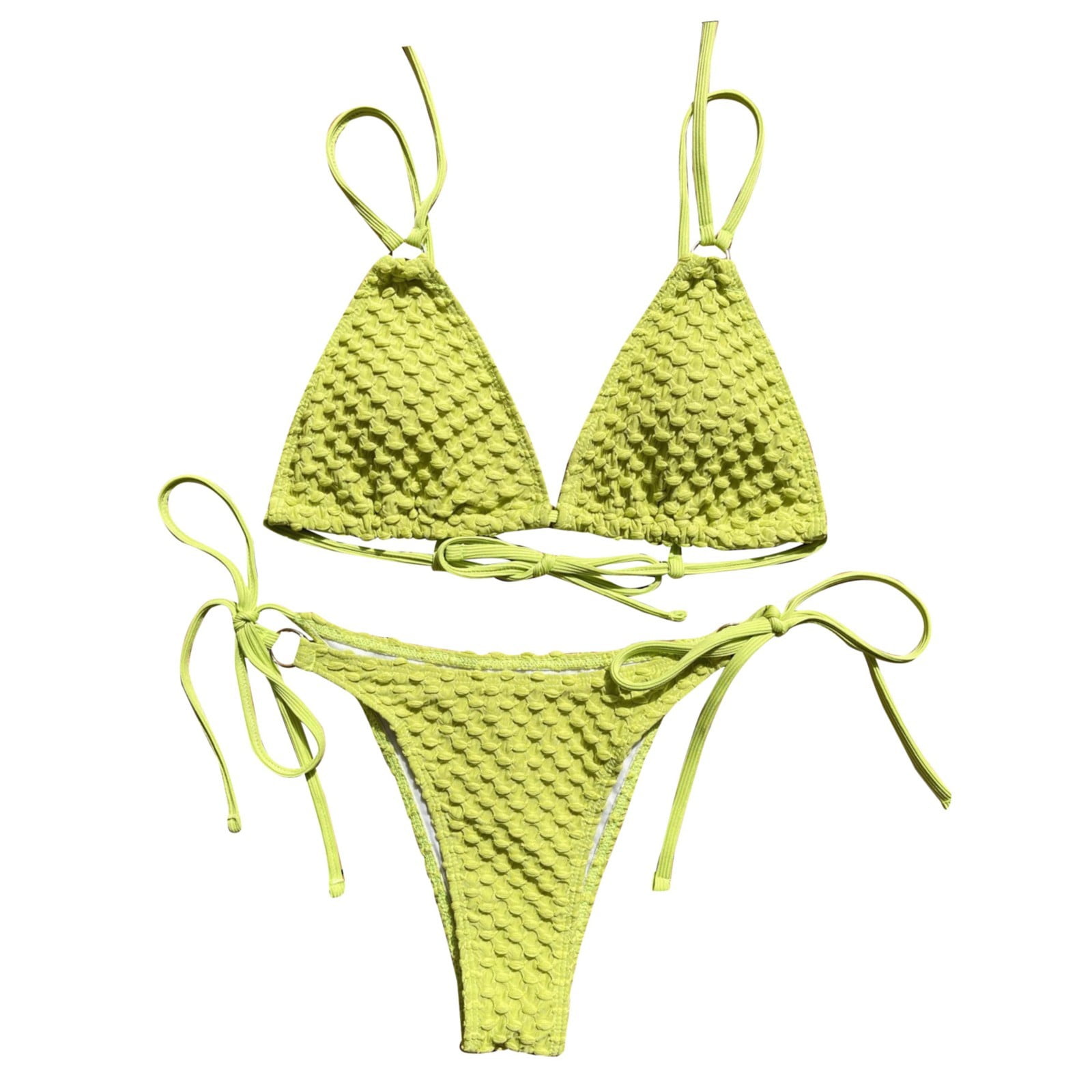 Loasebue Summer Ladies Bikini Solid Color Two Piece Swimsuit Beach Swimsuit Green L