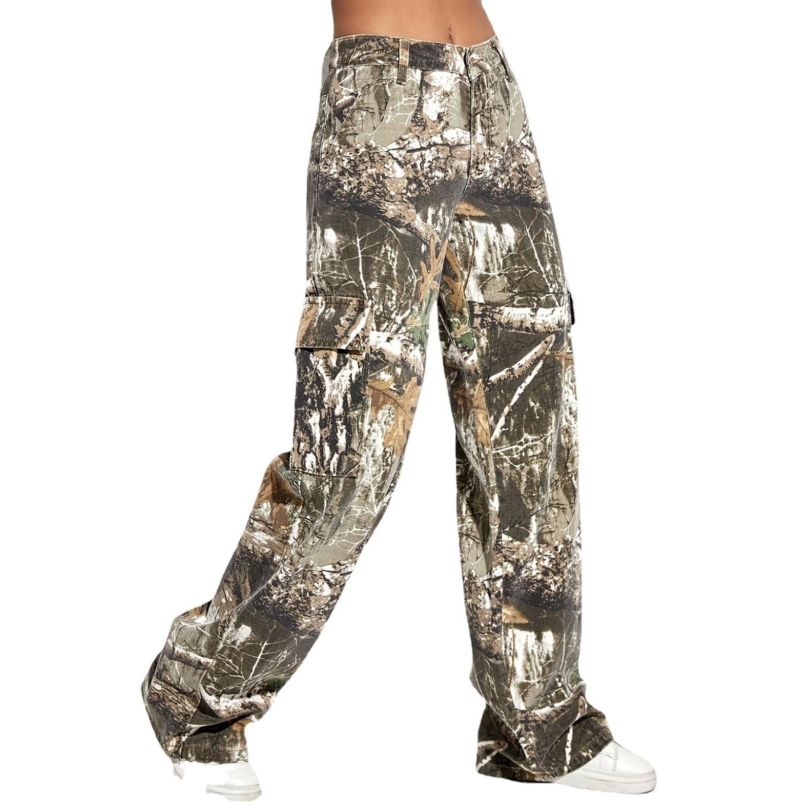 Loasebue Womens Camo Cargo Pants High Waist Baggy Wide Leg Camouflage