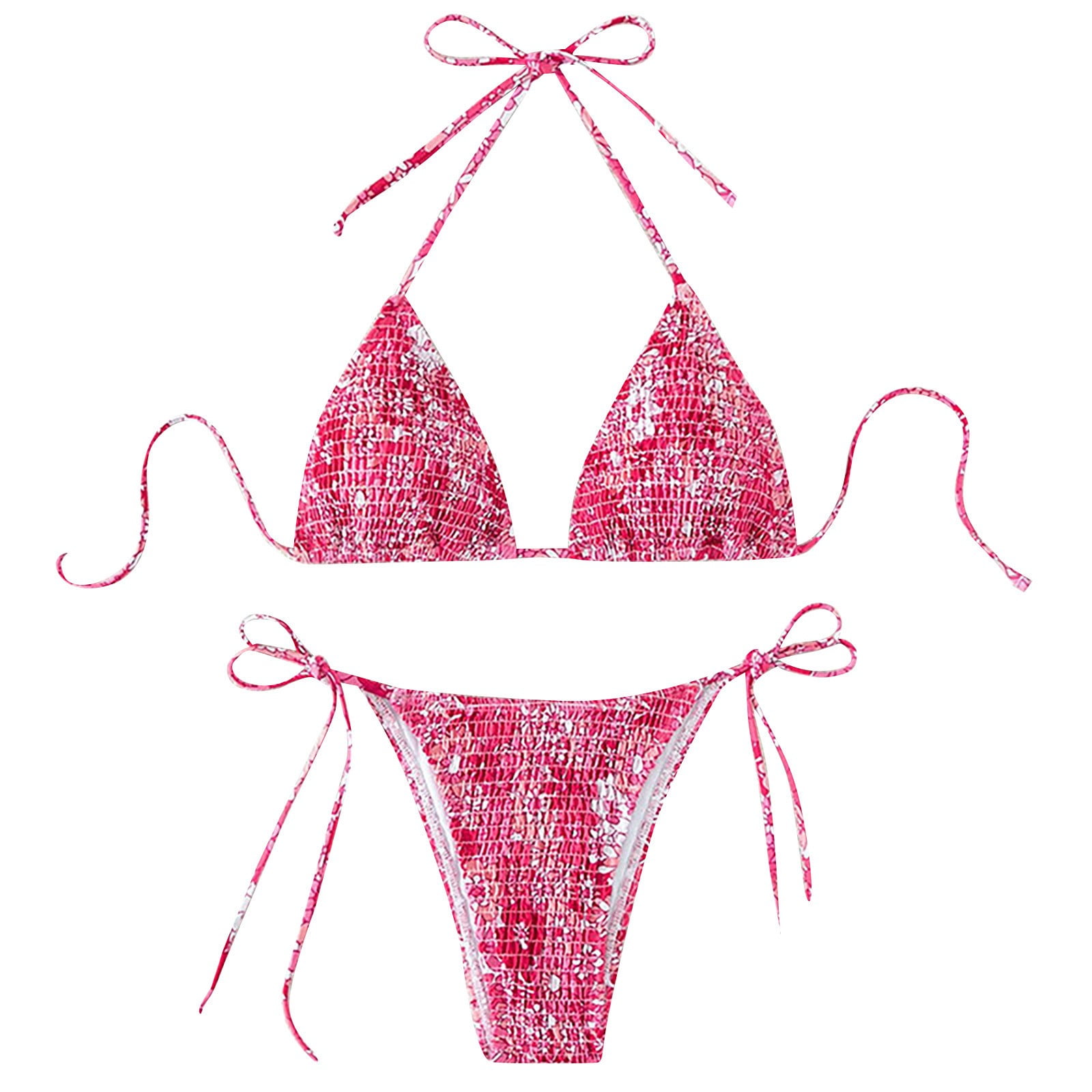 Loasebue Womens High Waisted Bikini Floral Print Lace Up Bikini Set