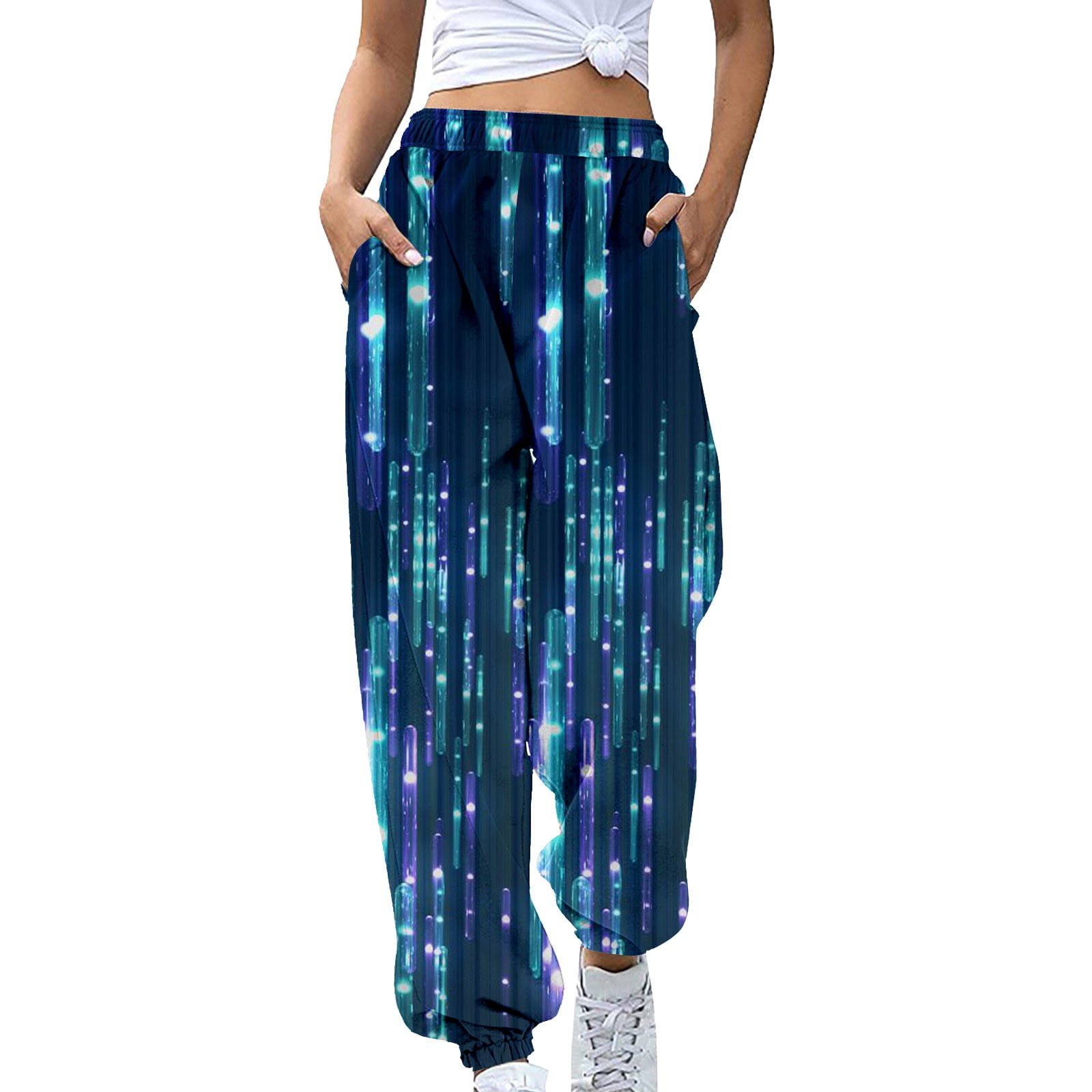 Loasebue Womens Pattern Print Sweatpants Elastic Waist Casual Cargo