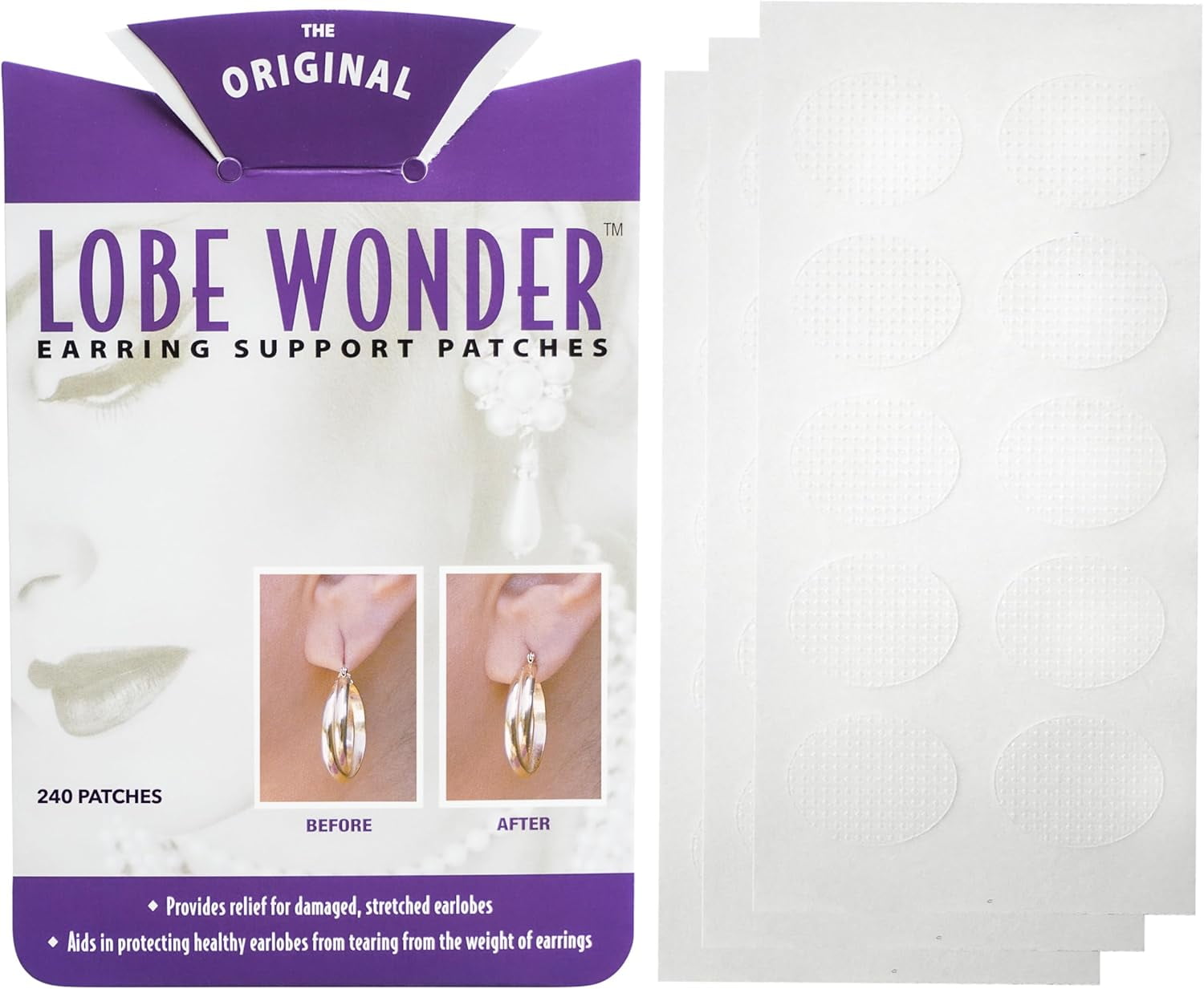 Lobe Wonder - The Original Ear Lobe Support Patch for Pierced Ears ...