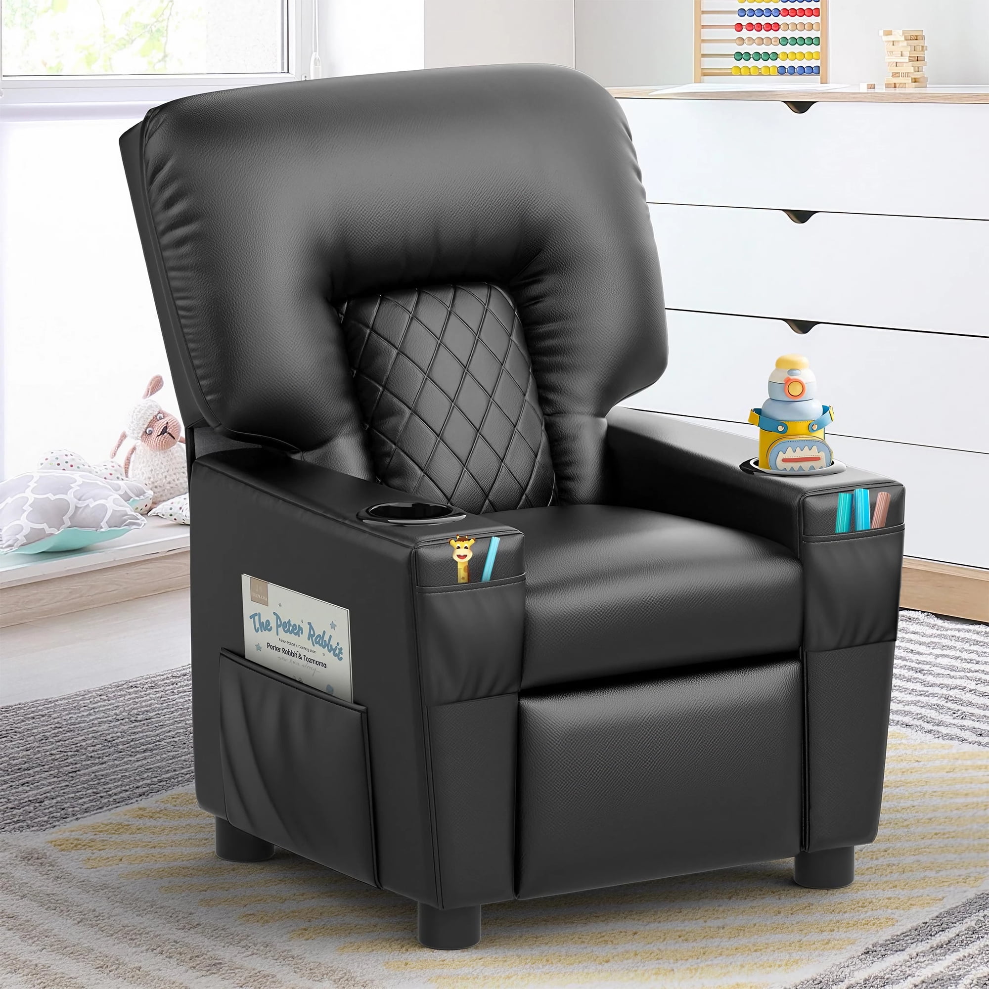 Loberfve Kids Recliner Chair, Leather Push Back Child Recliner Chair ...