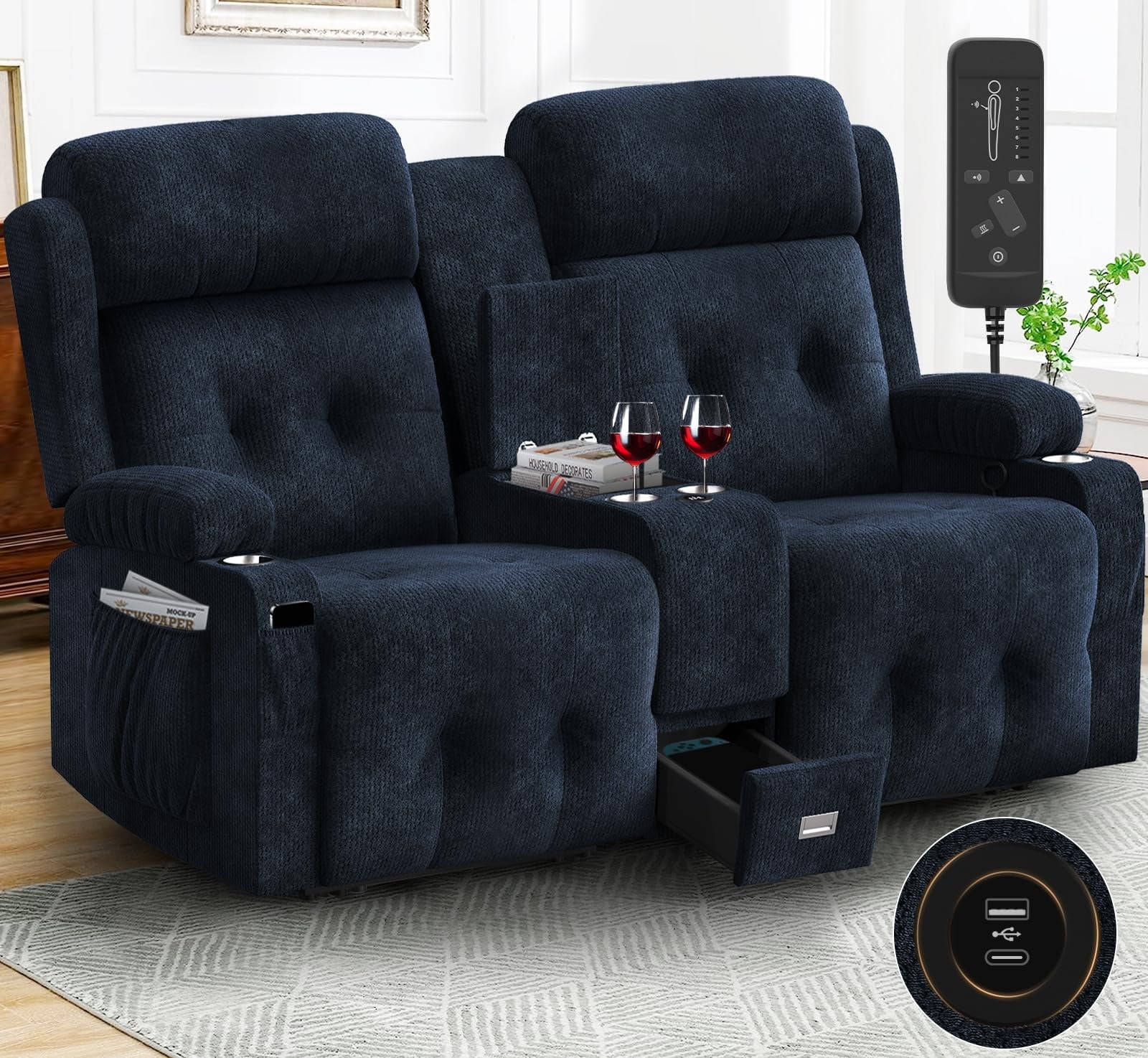Loberfve Recliner Loveseat, Massage Loveseat Recliner Sofa, Manual ...