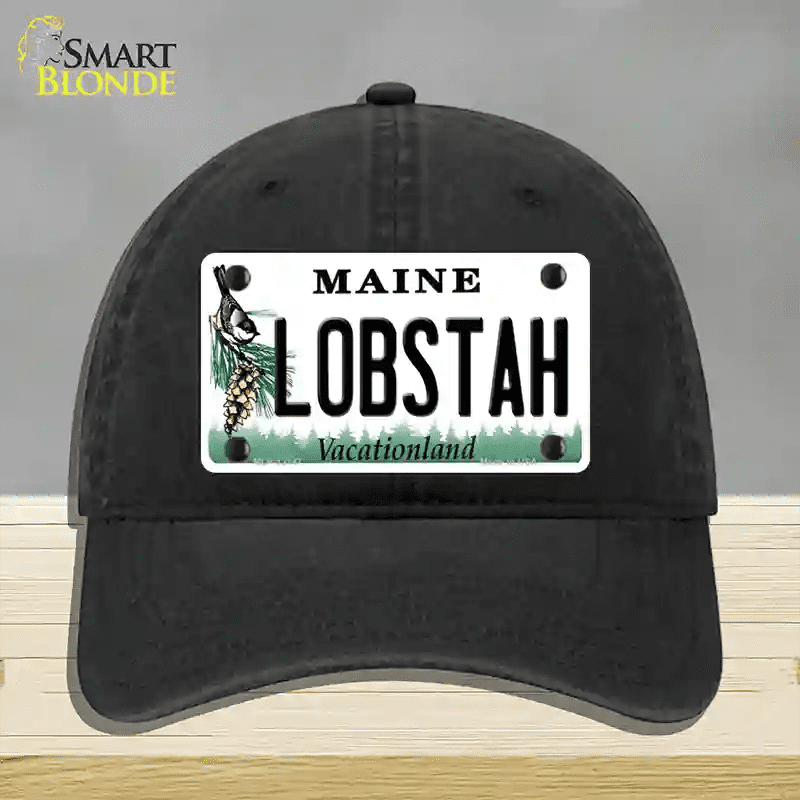 Lobstah Maine Novelty License Plate Hat Unconstructed Cotton Black ...