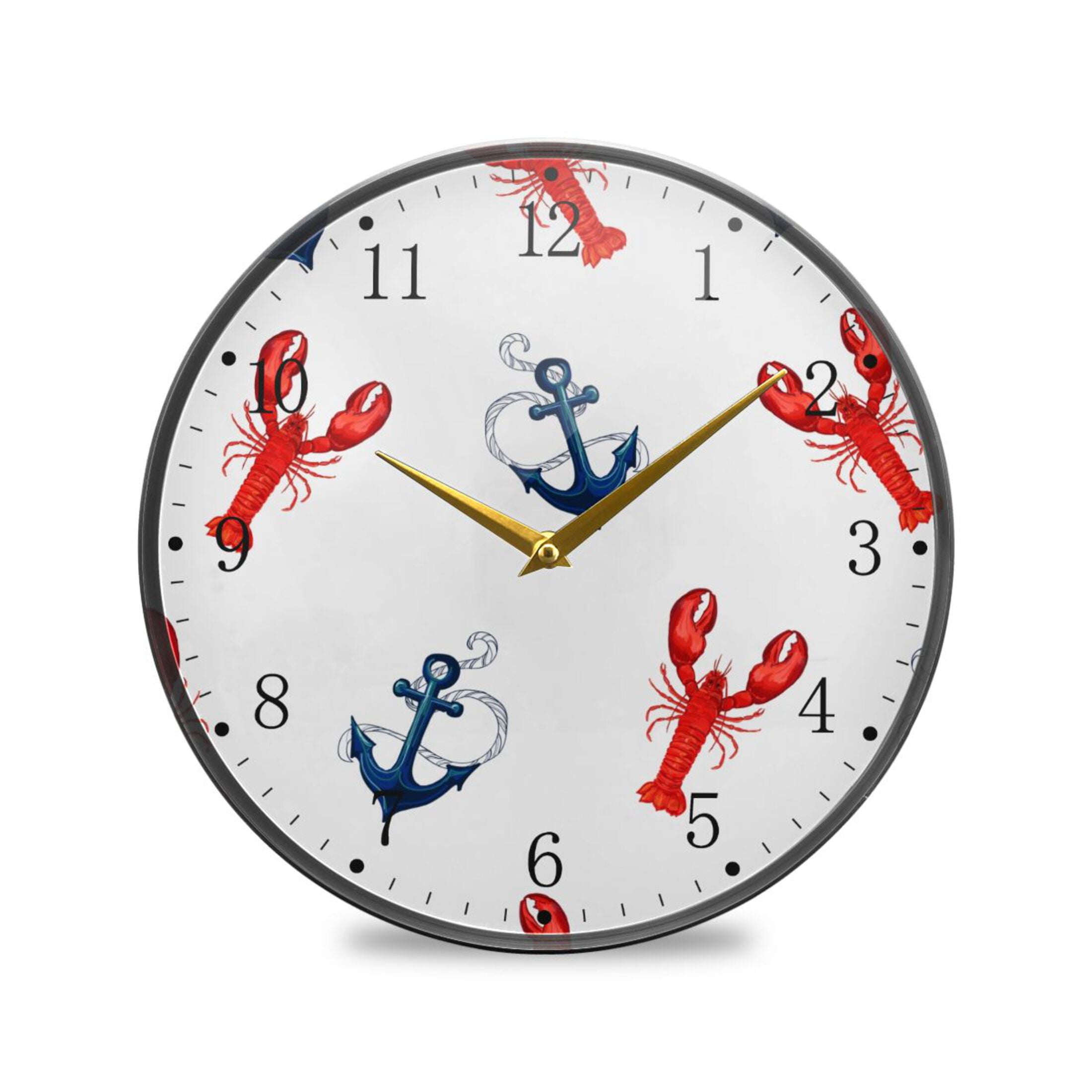 Lobster Anchor on White Acrylic Wall Clocks Quiet Round Clock Battery ...