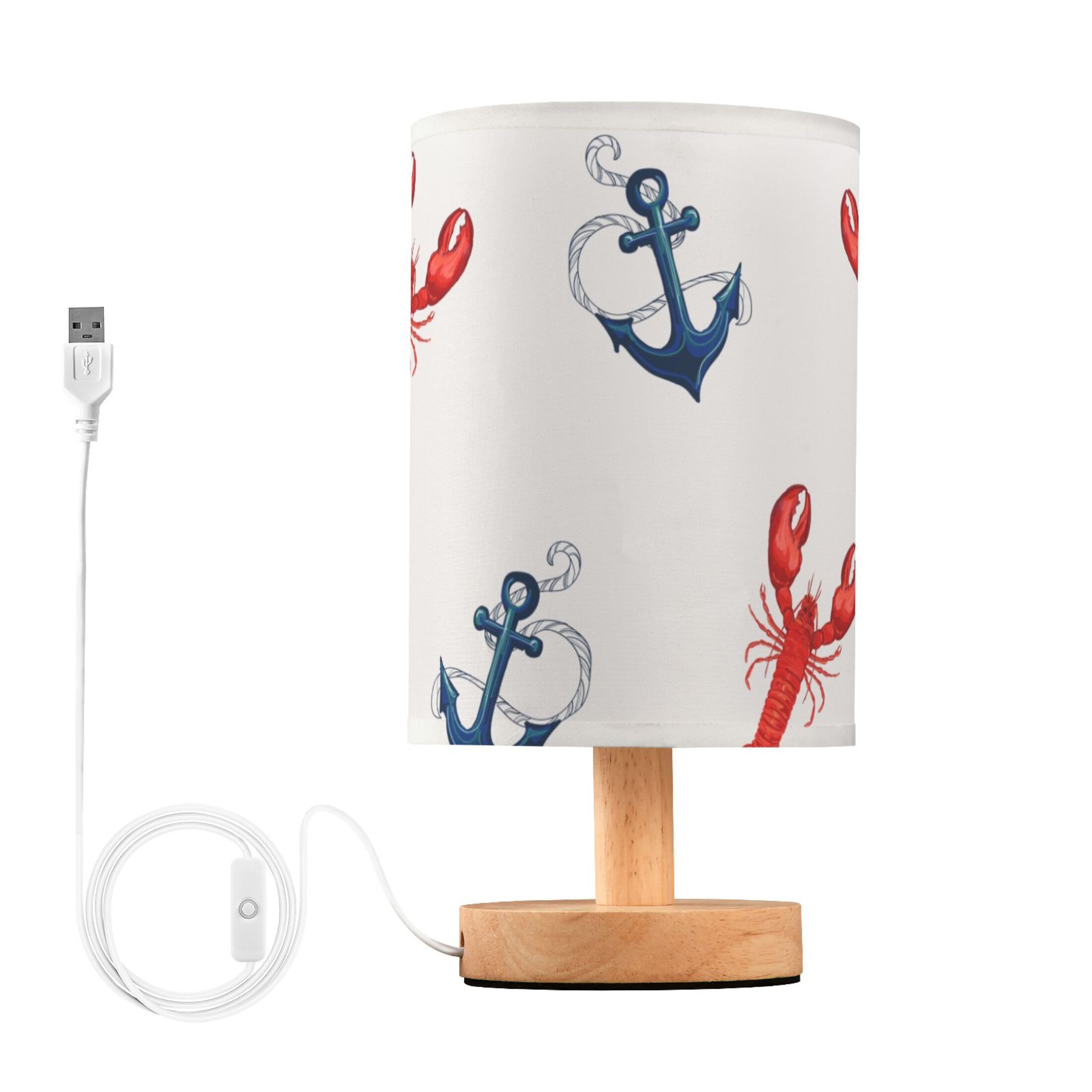 Lobster Anchor on White Bedside Table Lamp LED Warm Lights with USB ...