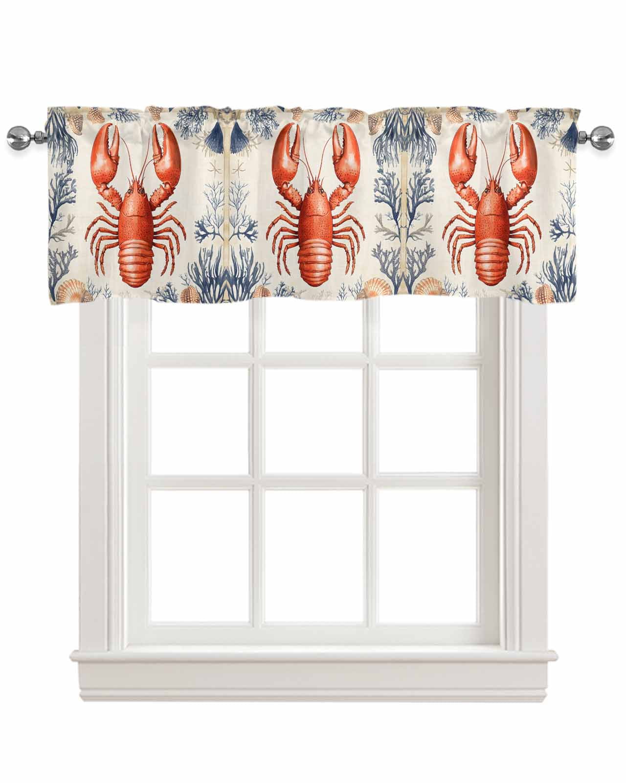 Lobster Coastal Kitchen Valances for Windows Farmhouse Linen Window ...