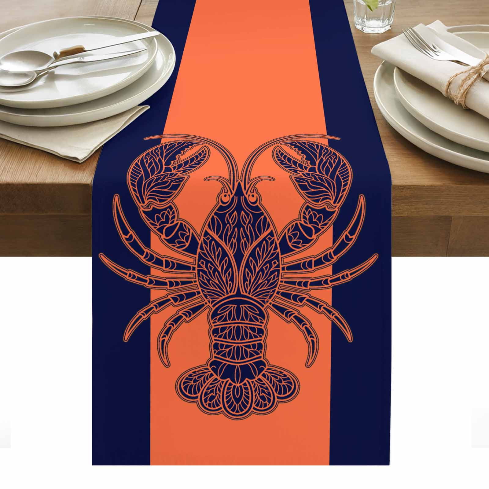 Lobster Navy Blue Table Runner - 108 Inch Long, Kitchen Dining Table ...