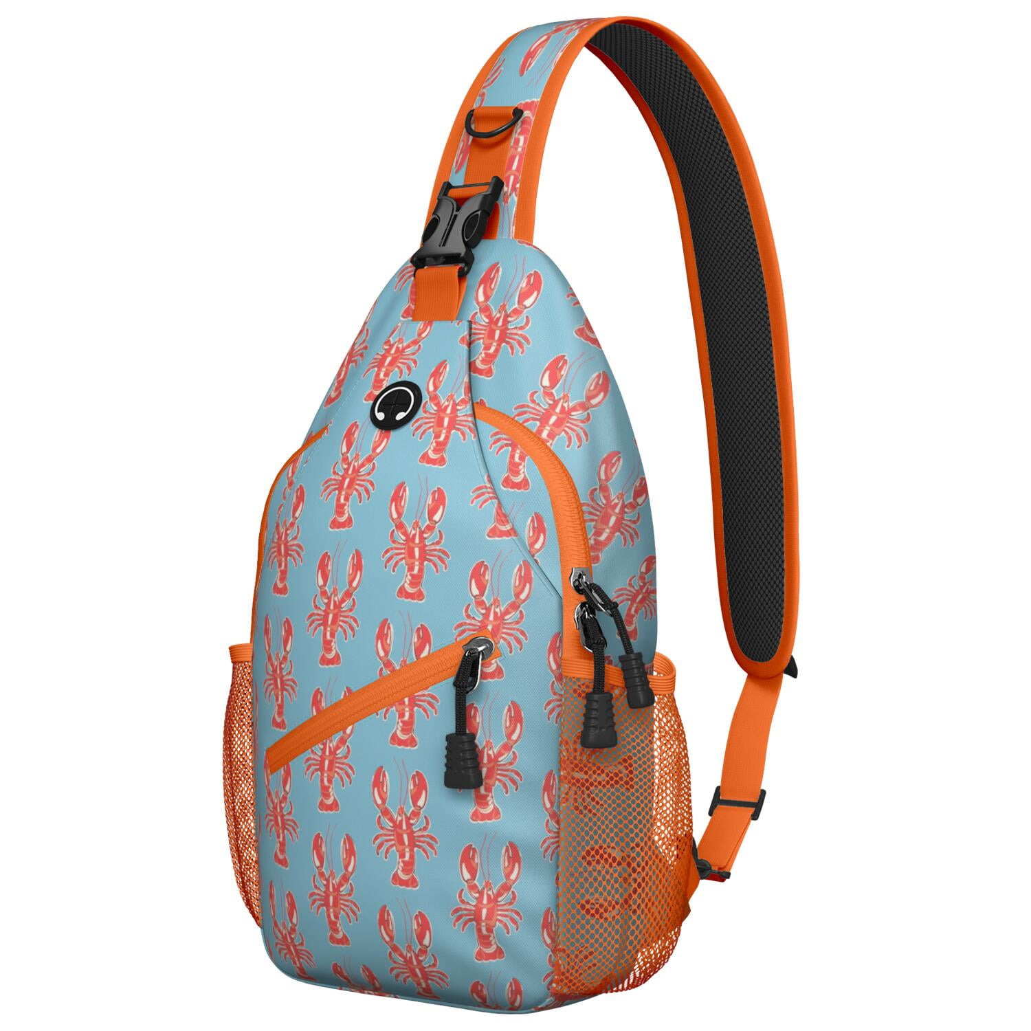 Lobster Pattern Sling Backpack - Marine Life Theme Crossbody Bag with 5 ...