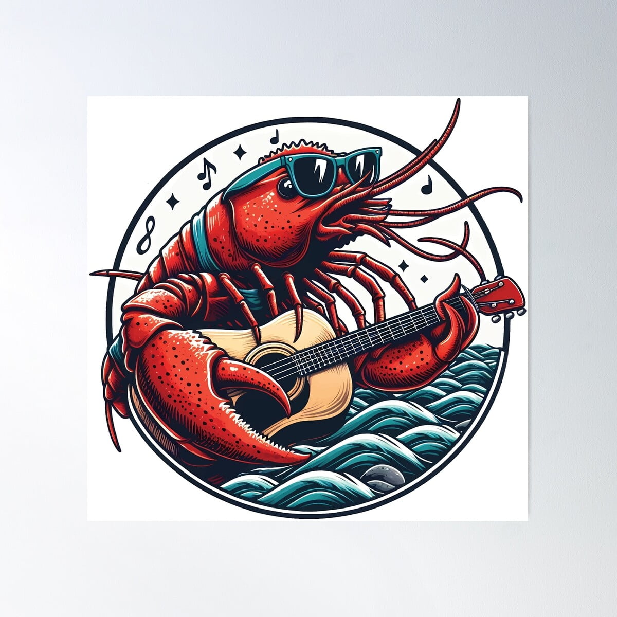 Lobster Playing Guitar Poster Wall Art, Modern Wall Decor For Living ...