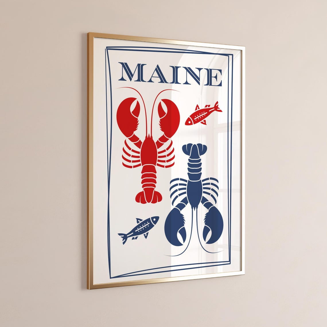 Lobster Print, Sardines Kitchen Wall Art, Navy Blue Fisherman Aesthetic ...