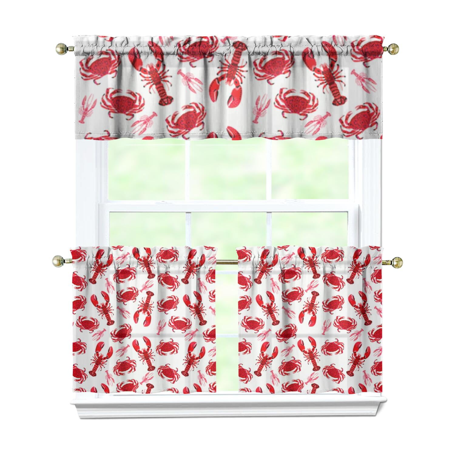 Lobster Seafood Kitchen Curtains Set Cute Nautical Coastal Starfish ...