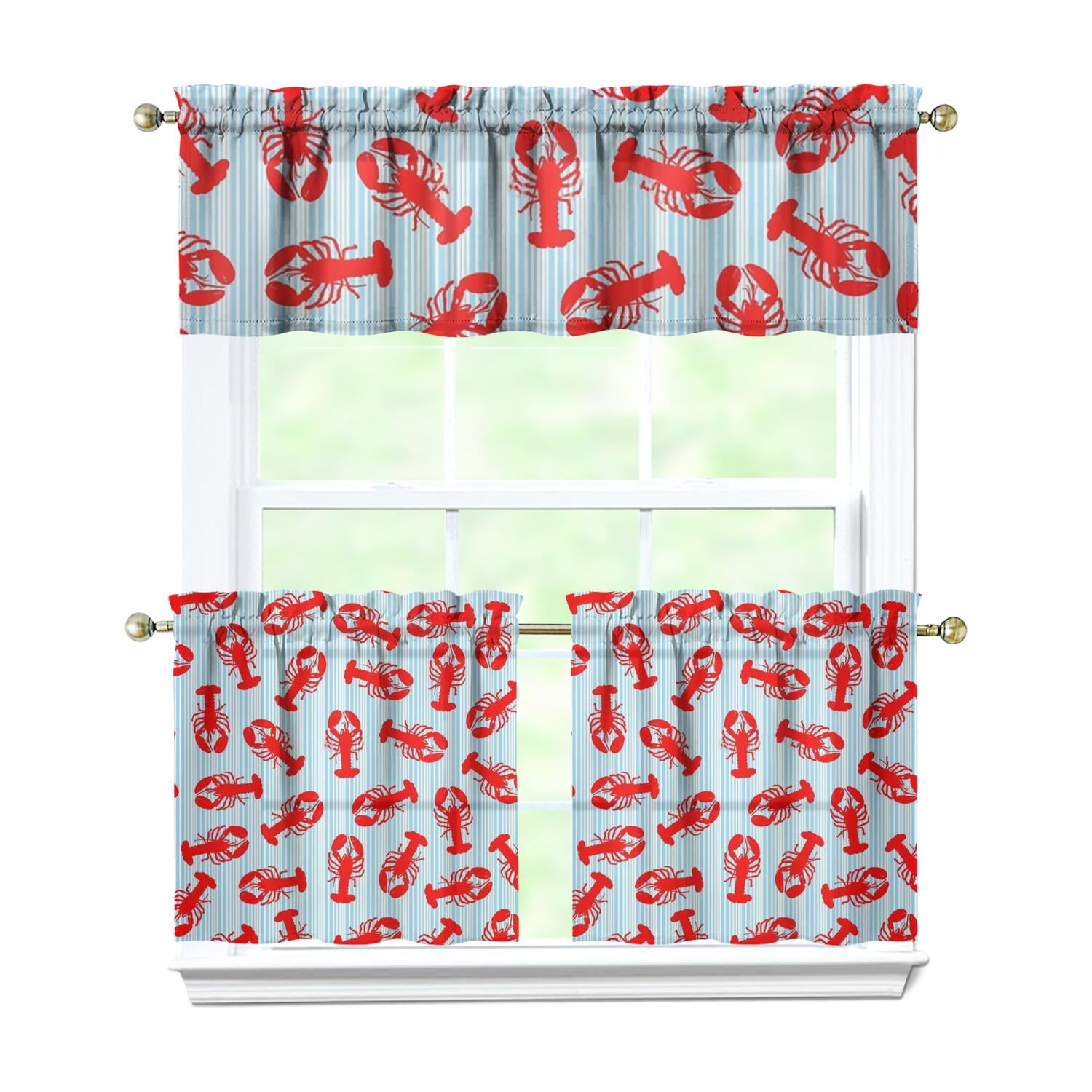 Lobster Seafood Kitchen Curtains Set Cute Nautical Coastal Starfish ...