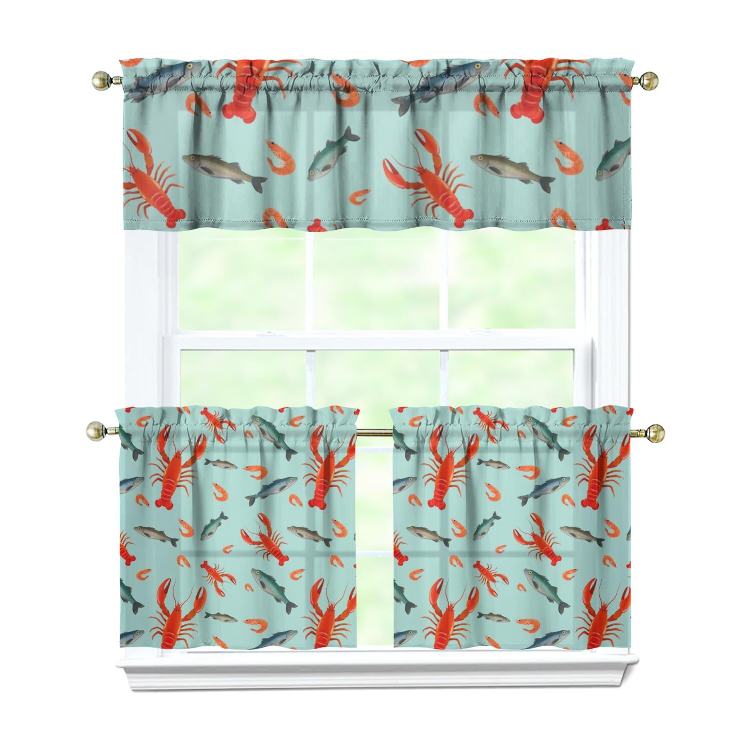 Lobster Seafood Kitchen Curtains Set Cute Nautical Coastal Starfish ...