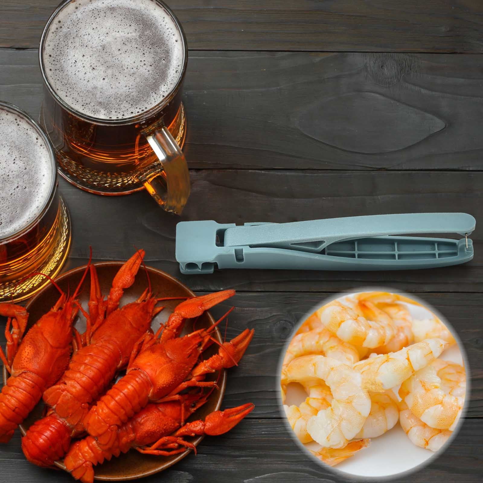 Lobster Shell Cracker Tool - Spring-Loaded Shrimp Peeler with Sawtooth ...