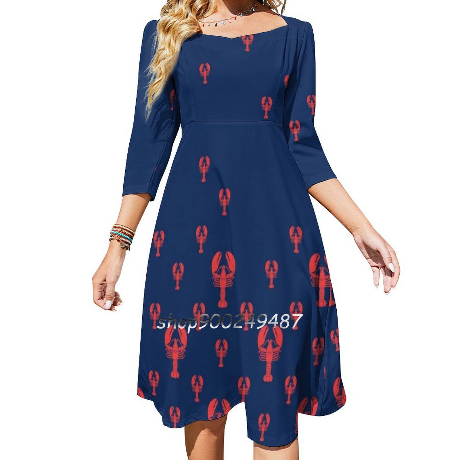 Lobster Squadron On Navy Evening Party Dresses Midi Sexy Dress Female ...