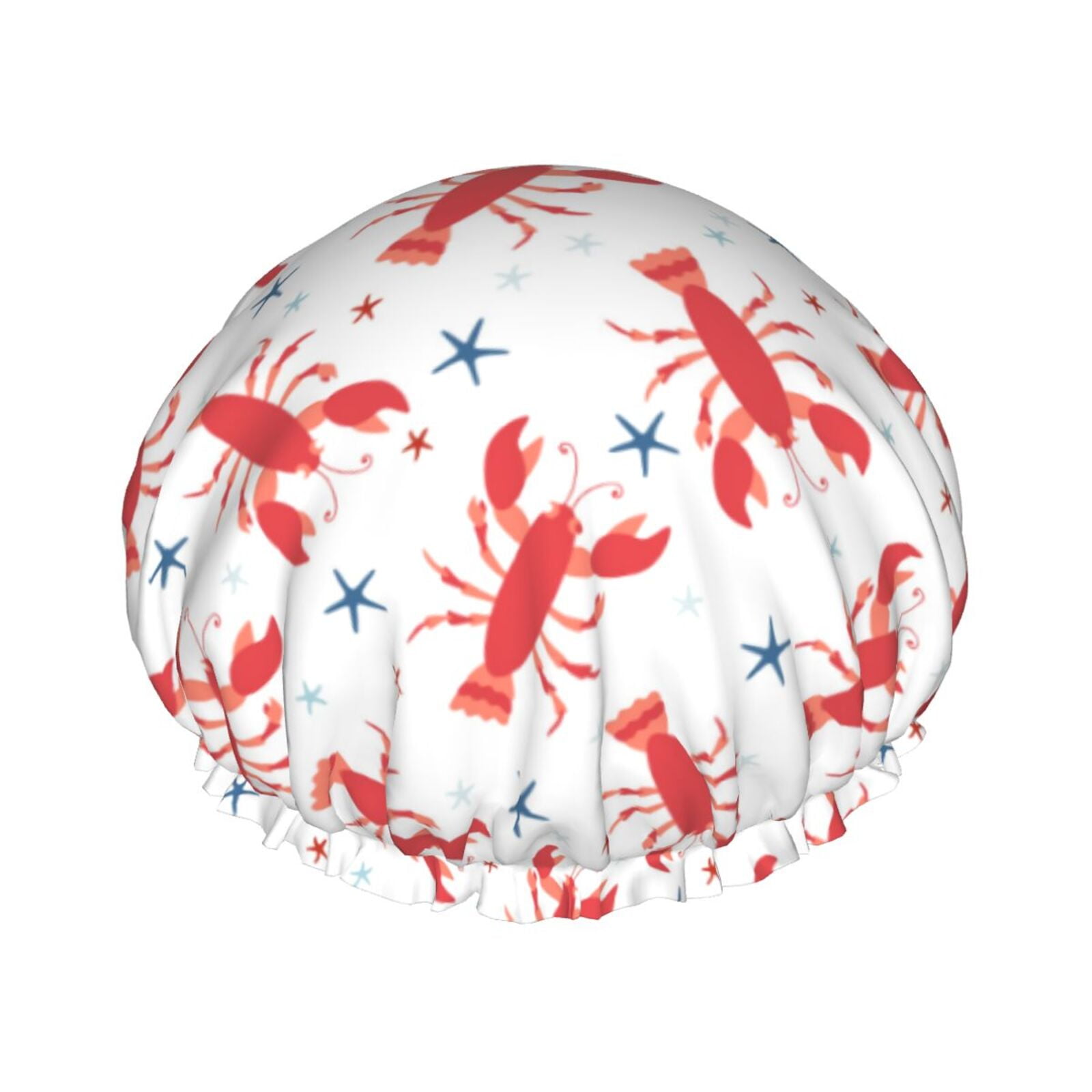 Lobster Starfish Shower Cap for Women, Double Waterproof Layers Shower ...