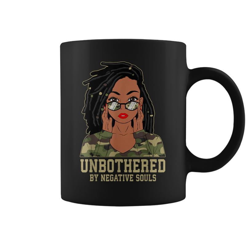 Loc'd Hair Sassy Black Woman Camo Melanin Girl Unbothered Coffee Mug ...