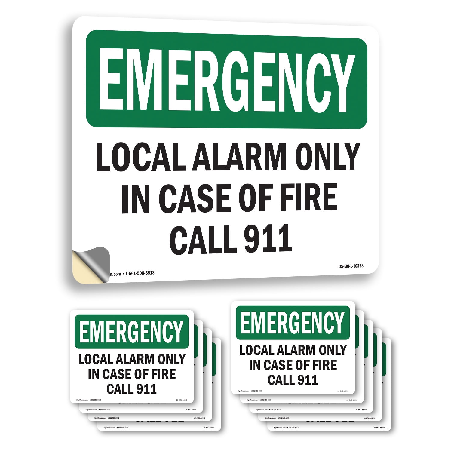 Local Alarm Only In Case Of Fire Call 911 OSHA Emergency Vinyl Decal ...