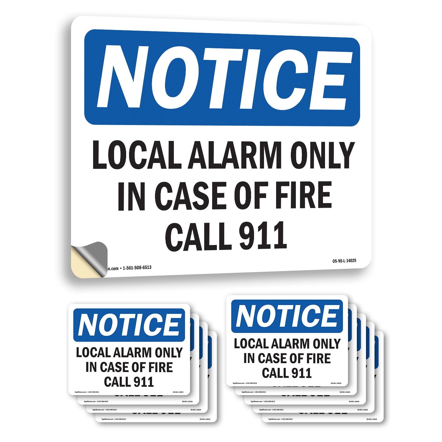Local Alarm Only In Case Of Fire Call 911 OSHA Notice Vinyl Decal Label ...