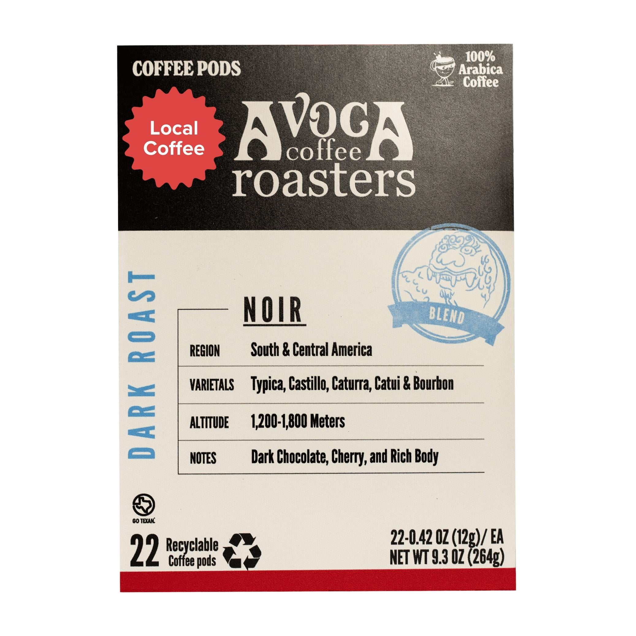 Local Avoca Coffee Noir Blend, Medium Roast Keurig Coffee Pods, 22 ...
