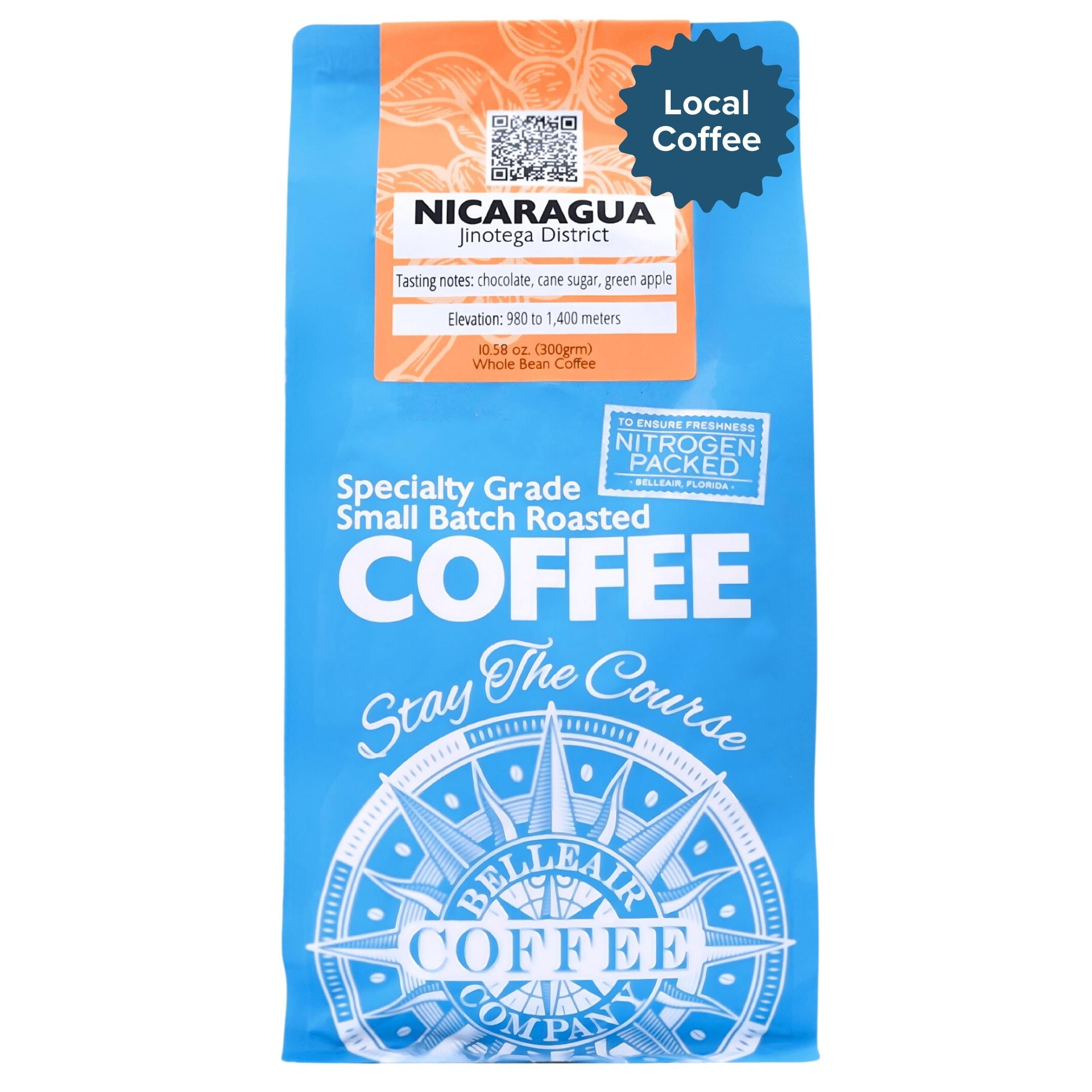 Local Belleair Coffee Company, Nicaragua, Medium Roast, Whole Bean Coffee 10.58oz/300g - Walmart.com