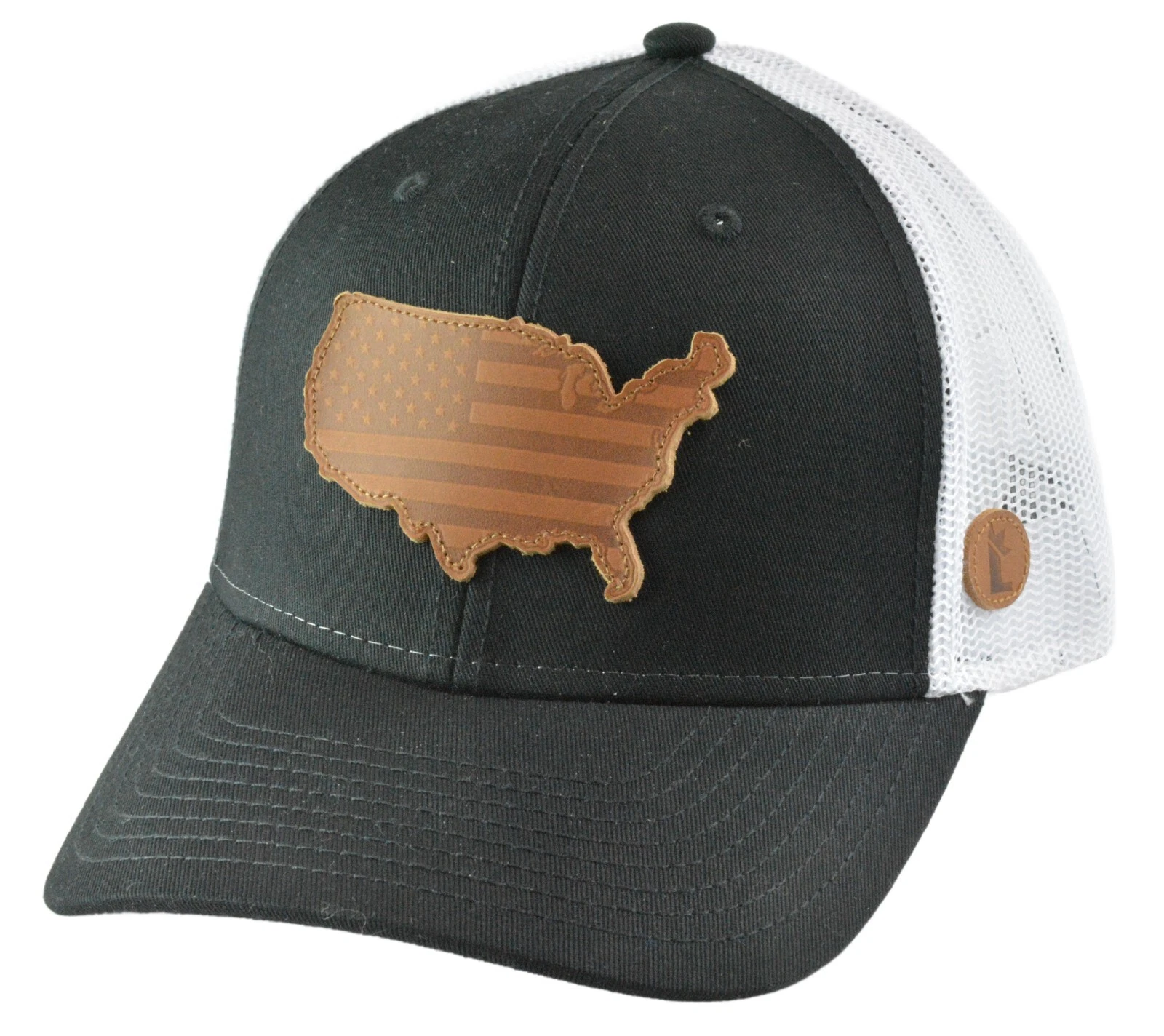 Local Crowns Leather Patch USA Flag Black & White Snapback Cap Trucker ...