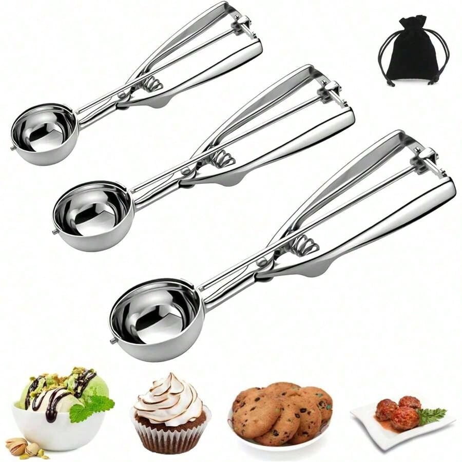 Local Delivery 3-Piece Stainless Steel Ice Cream And Cookie Scoop Set ...