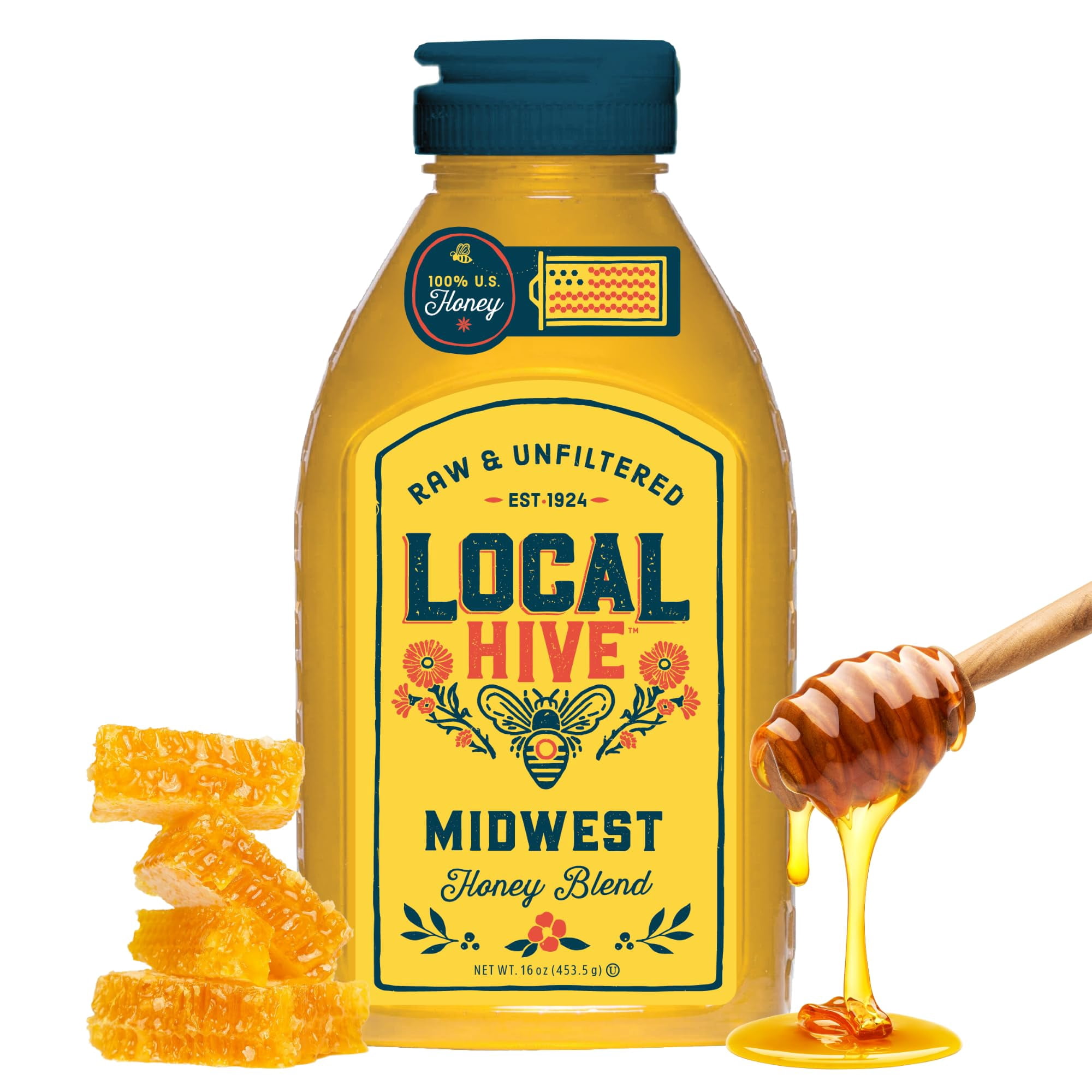 Local Hive Midwest Raw DEF29 Unfiltered Honey - 16 oz, 100% Pure US ...