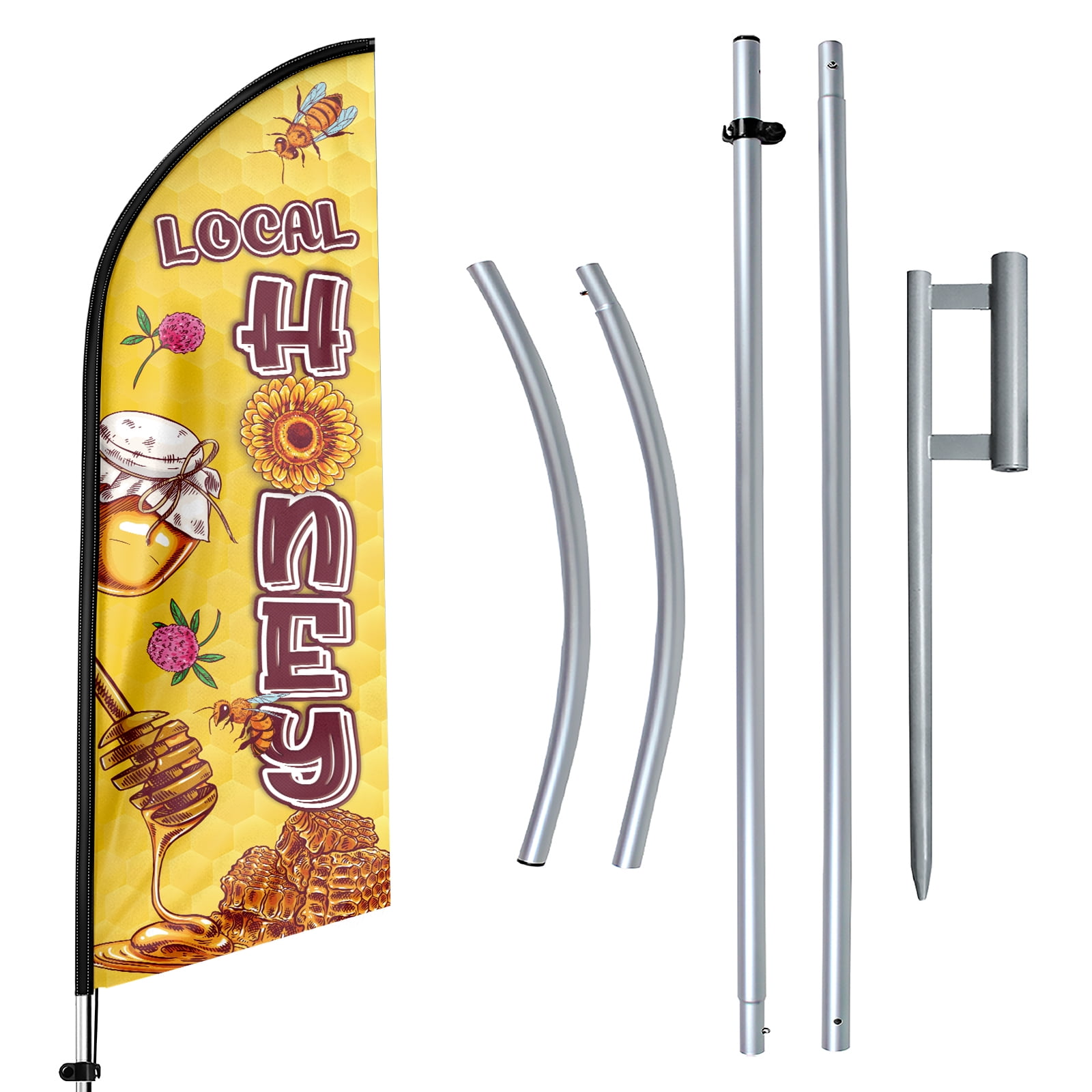 Qsum Local Honey Feather Flag with Pole Kit, 11ft Advertising Business ...