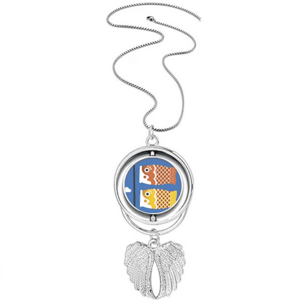 Local Japanese Cultual Fish Flag Pendant Angel Wings Rotating Necklace ...